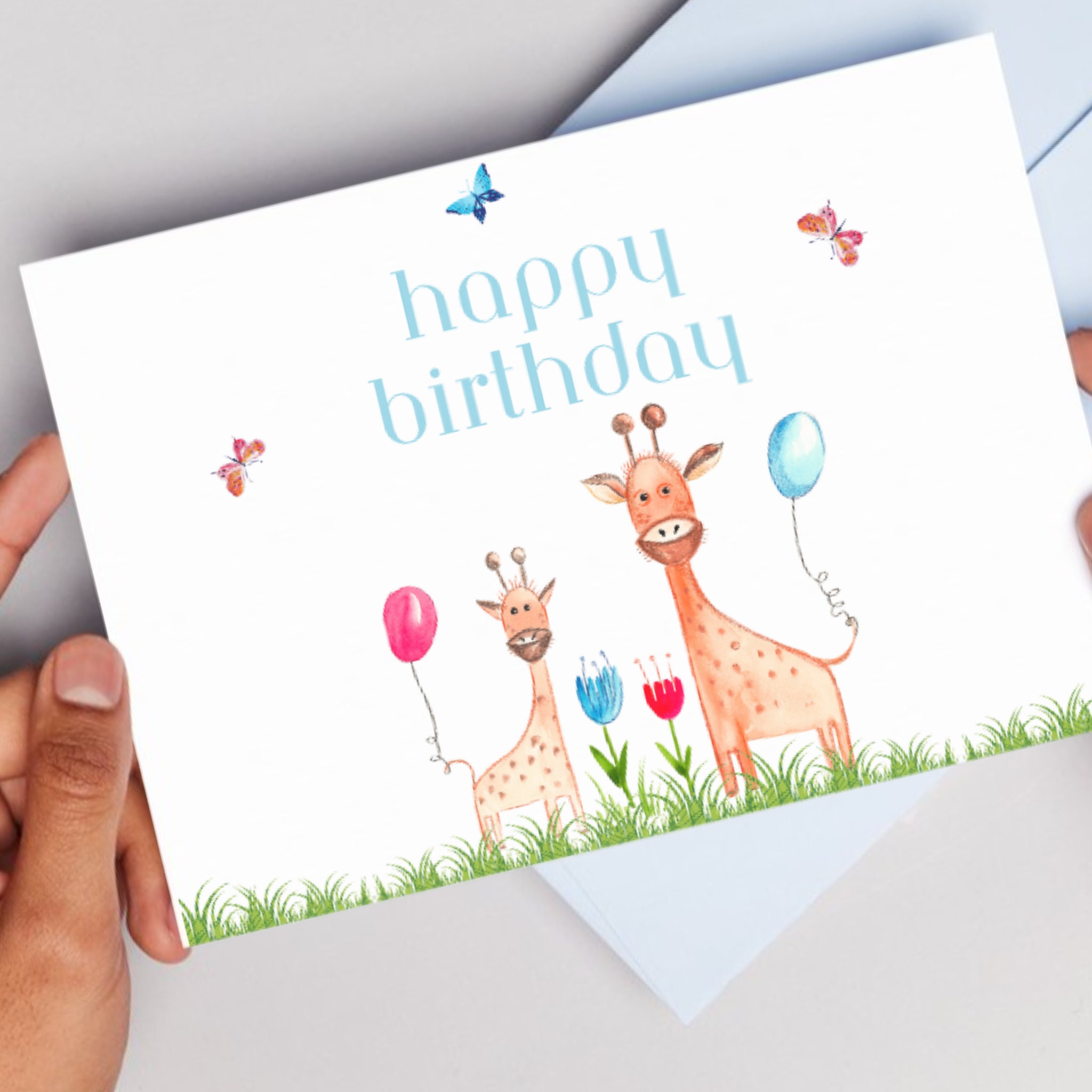 Printable Birthday Card Giraffe, Animal Birthday Card, Kids Printable ...