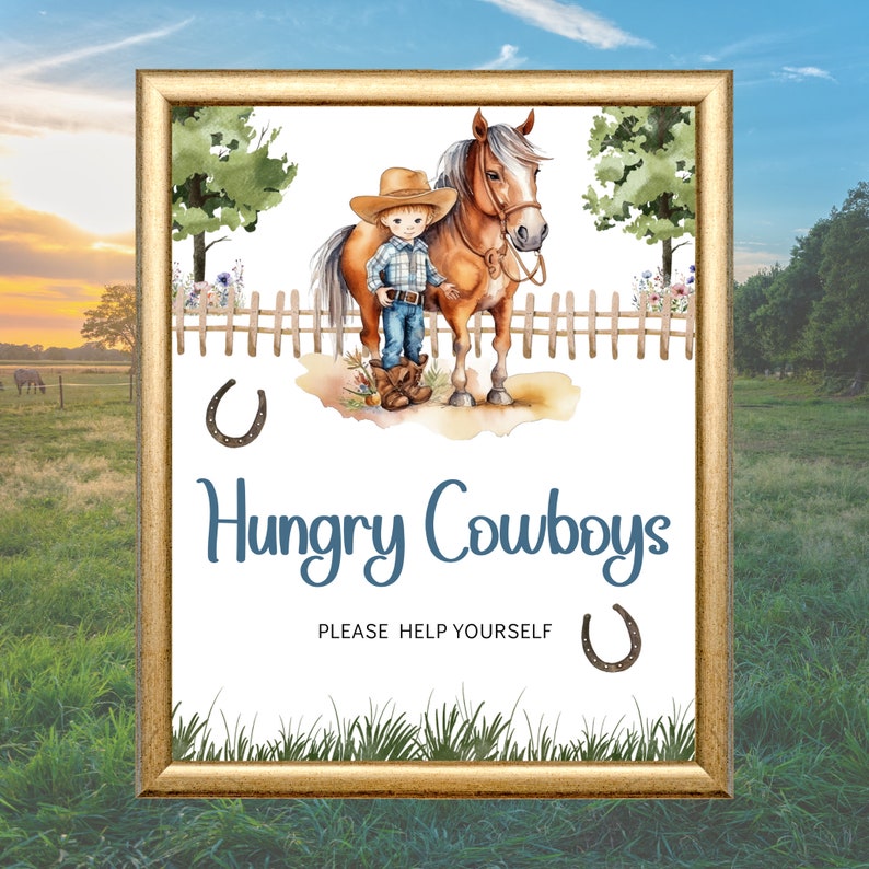 Hungry Cowboy Printable Sign - Saddle up Rodeo Birthday Party Decor ...