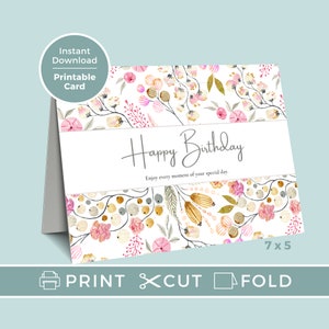 Printable Birthday Card With Flowers, Floral Birthday Card, Printable ...