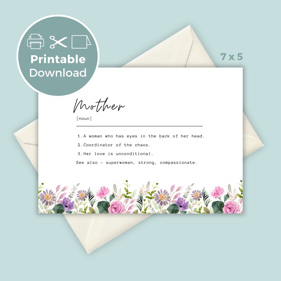 Printable Mothers Day Card, Floral Mothers Day Card, Print at Home ...