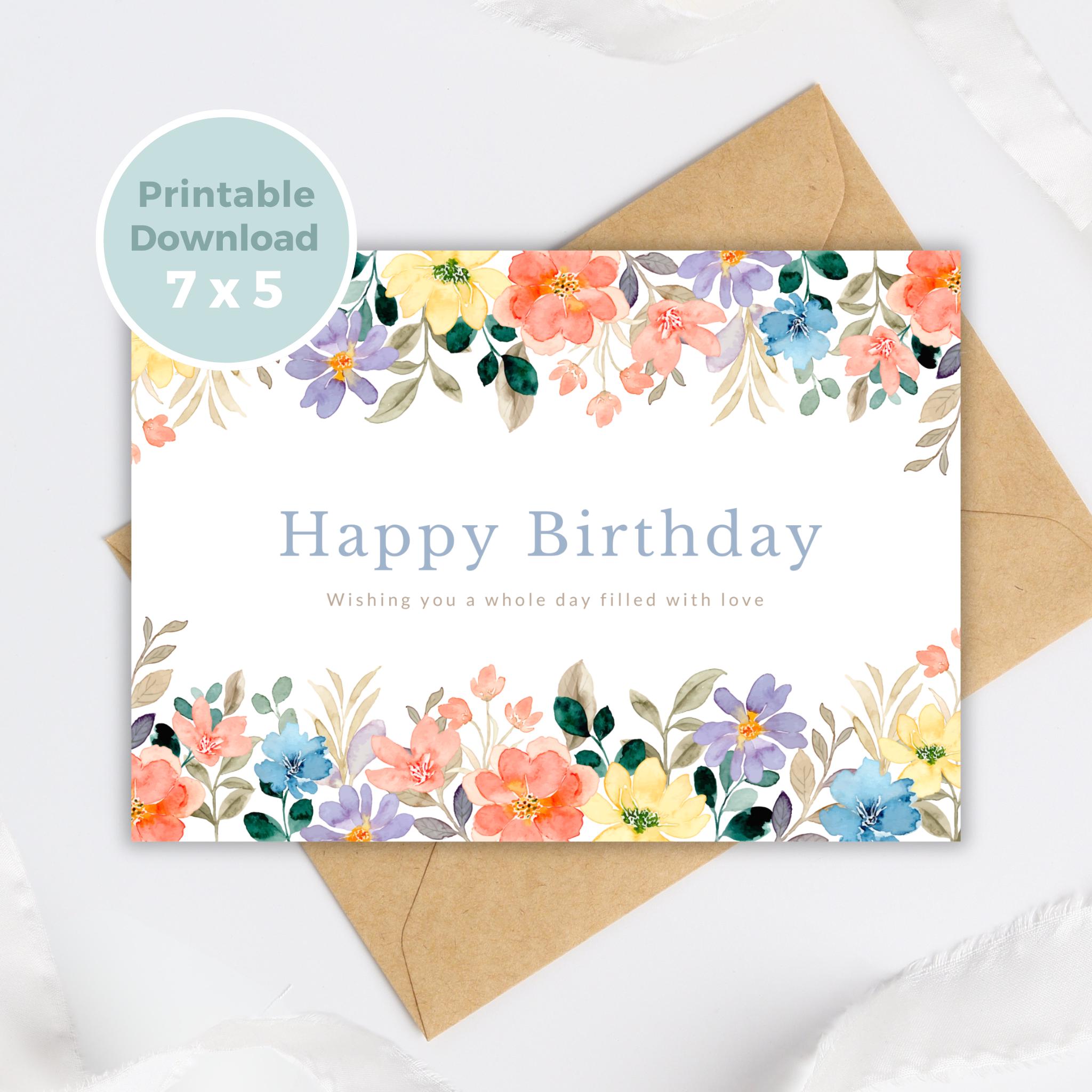 Printable Birthday Card With Flower Border, Floral Birthday Card ...