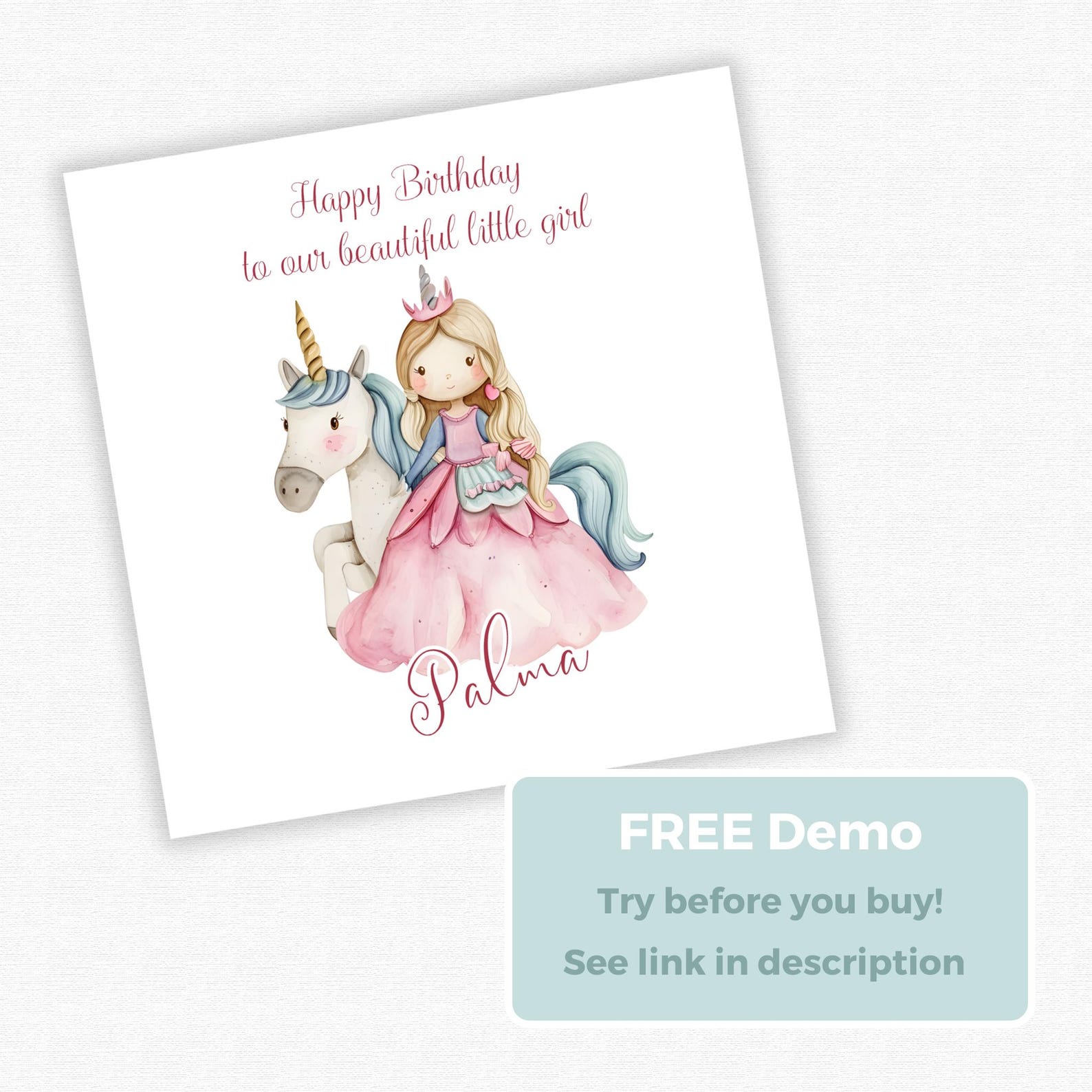Personalised Unicorn Birthday Card, Beautiful Little Girl Custom Card ...