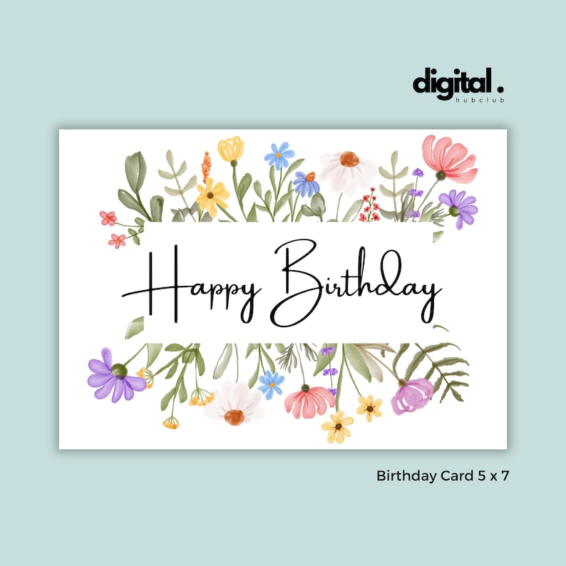 Printable Birthday Card With Flowers Floral Birthday Card - Etsy