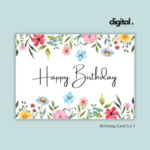 Printable Birthday Card With Flowers Floral Birthday Card - Etsy