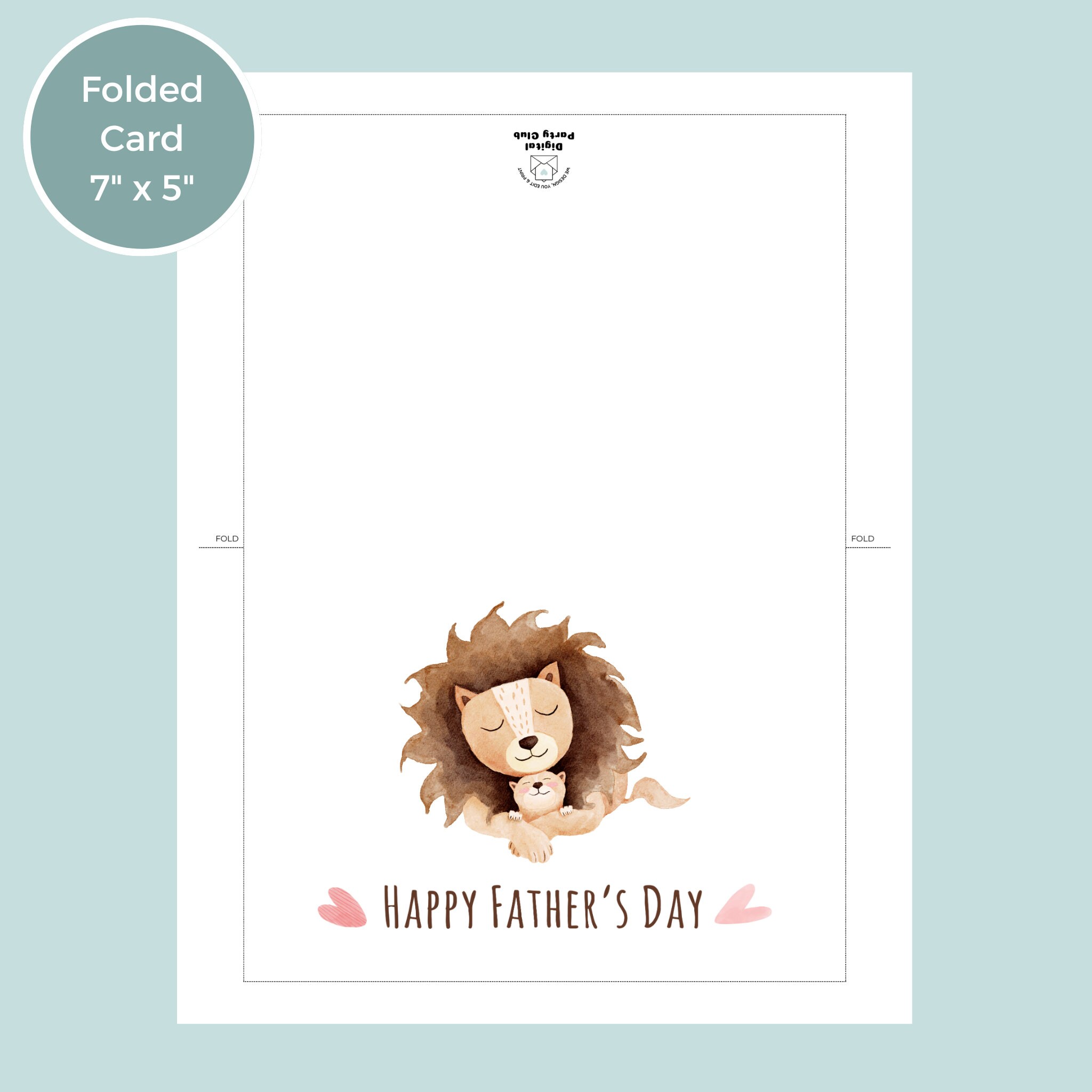 Printable Father's Day Card, Lion and Lion Cub DIY Greeting Card, Print ...