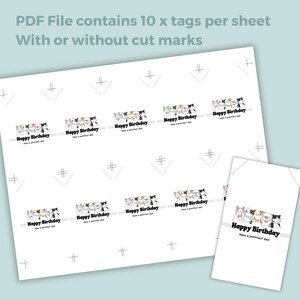 Printable Birthday Gift Tag Cat, Kitty Cat Favour Tag, Print at Home ...