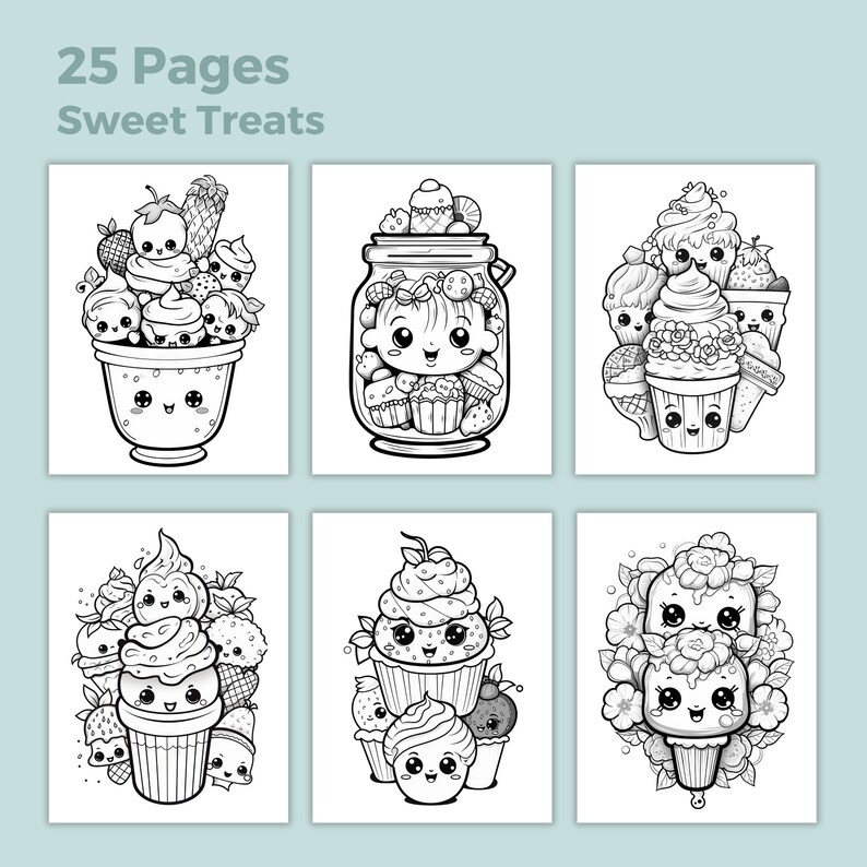 25 Colouring Pages for Kids Printable, Cute Sweet Treats Colouring ...