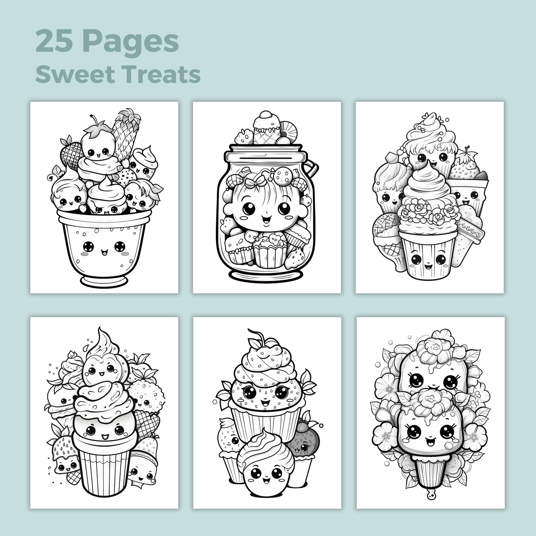 25 Colouring Pages for Kids Printable, Cute Sweet Treats Colouring ...