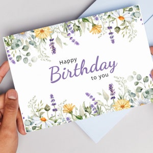 Printable Floral Birthday Card - Elegant Flower Greeting Card - Perfect ...