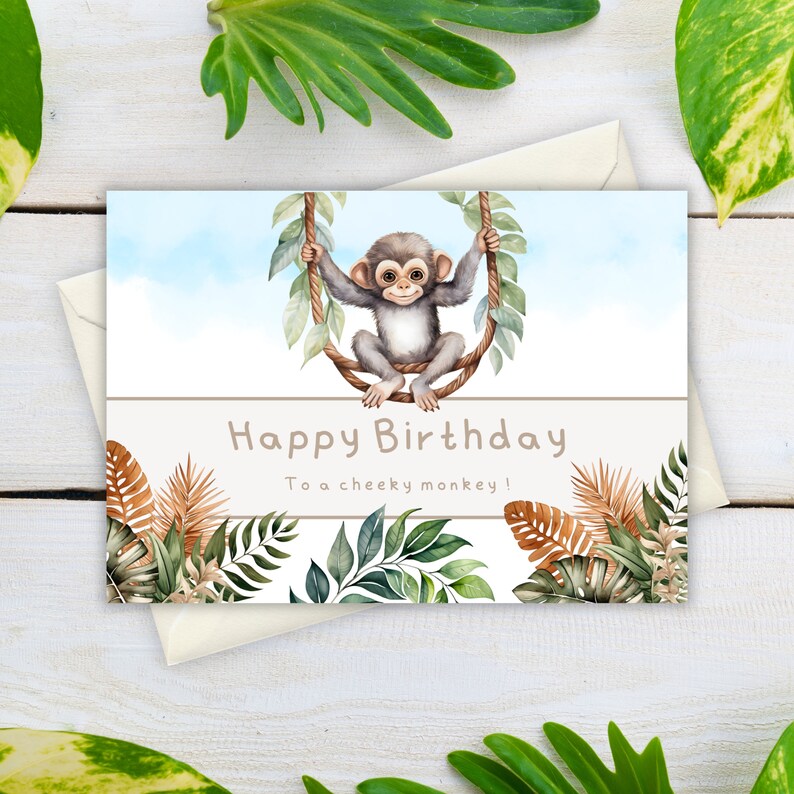 Printable Birthday Card Cheeky Monkey, Cute Monkey Greeting Card, Print ...