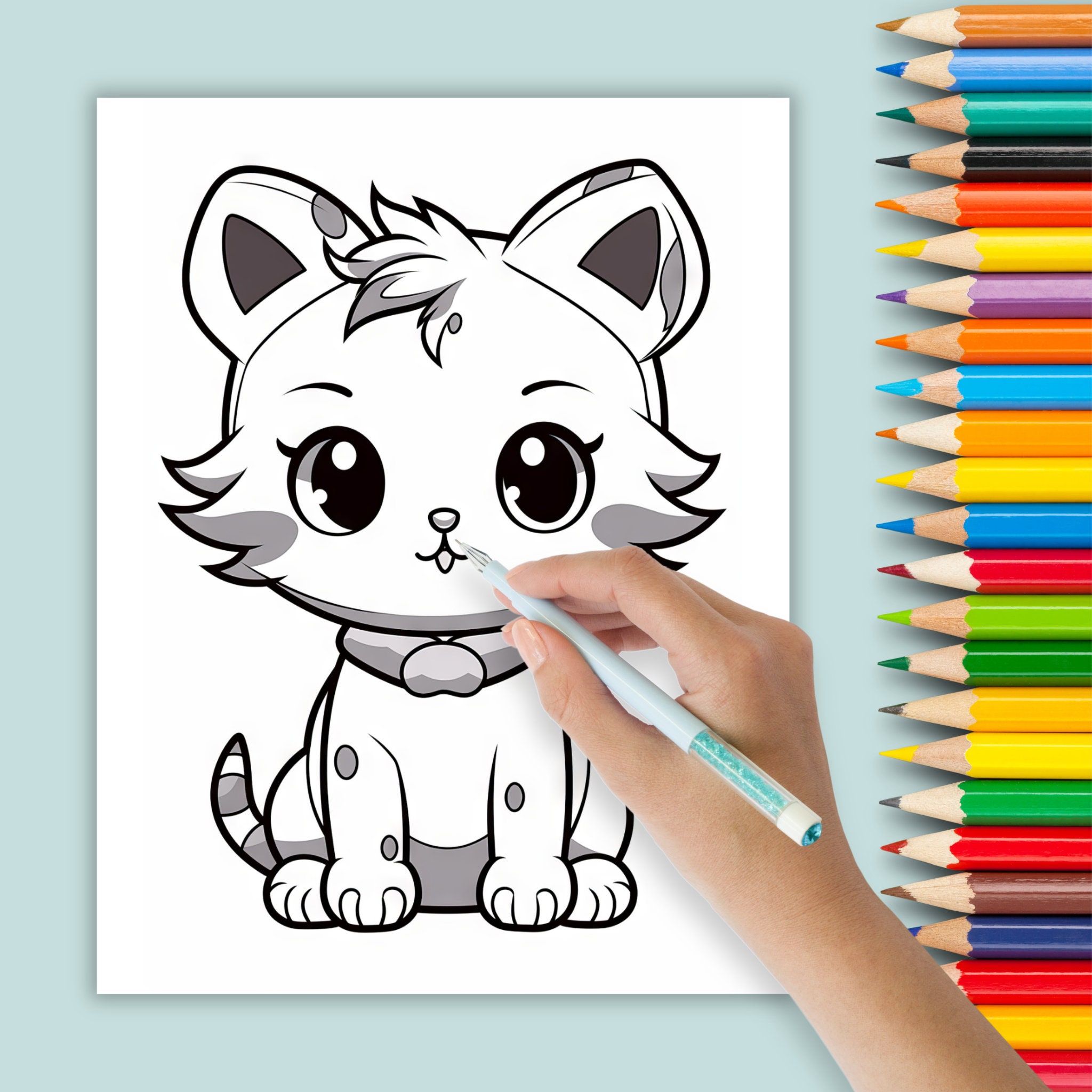 30 Colouring Pages for Kids Printable, Cute Pets Colouring Pages for ...