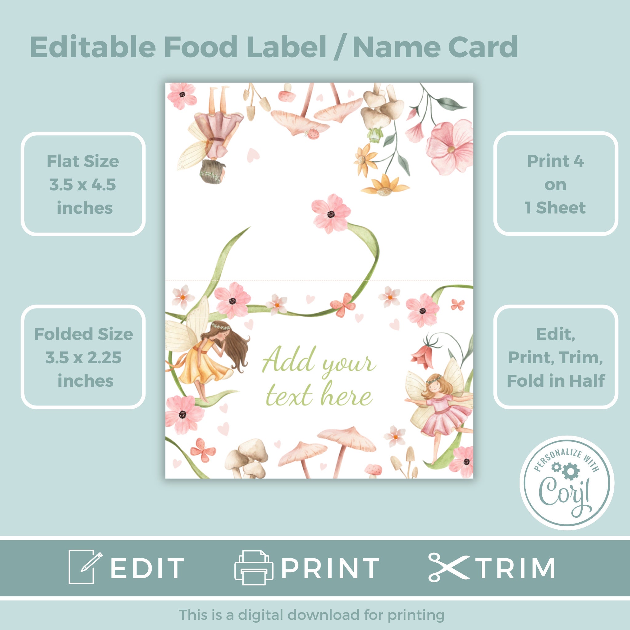 Editable Fairy Food Tags Buffet Label Tent Card Food Labels Place Cards ...