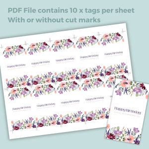 Printable Birthday Purple Flower Gift Tag, Lilac Flower Label, Pink ...