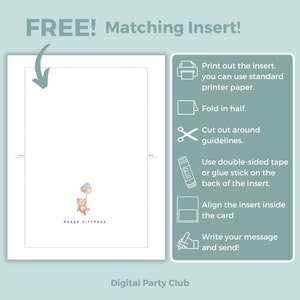 Printable Birthday Card With Cute Teddy Bear and Balloons, Baby Bear ...