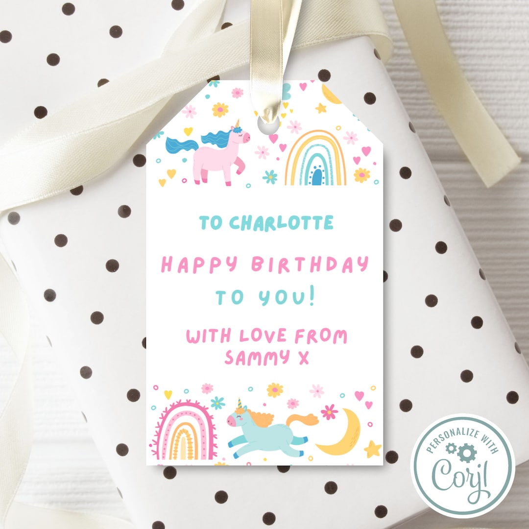 Printable Birthday Gift Tag With Unicorns, Kids Party Favor Tag ...