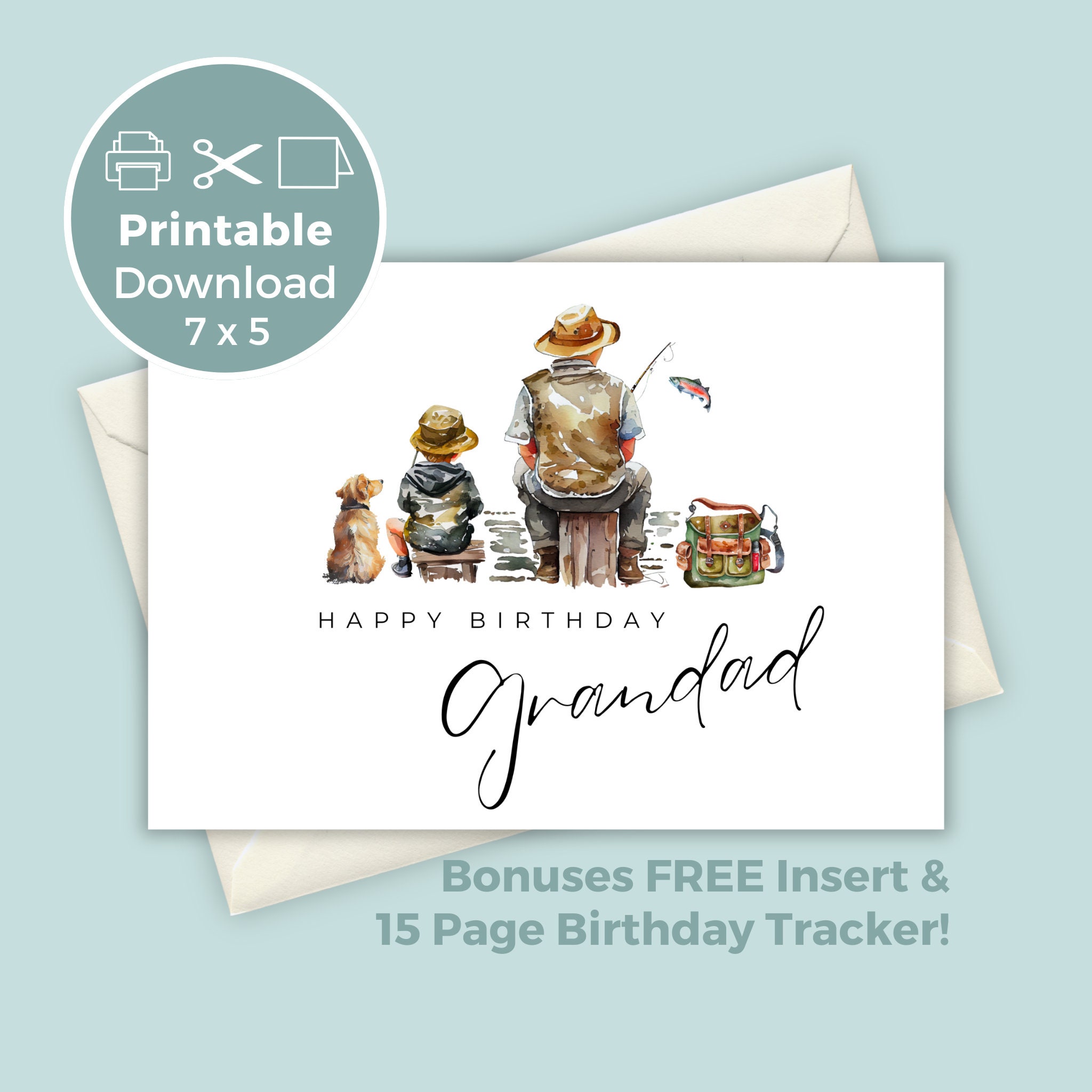 Printable Fishing Birthday Card for Grandad, Grandpa Fisherman Themed ...