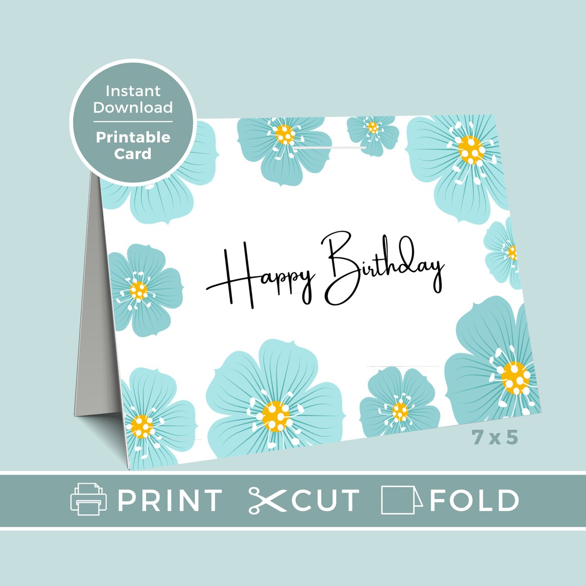 Printable Birthday Card With Flowers, Floral Birthday Printable ...