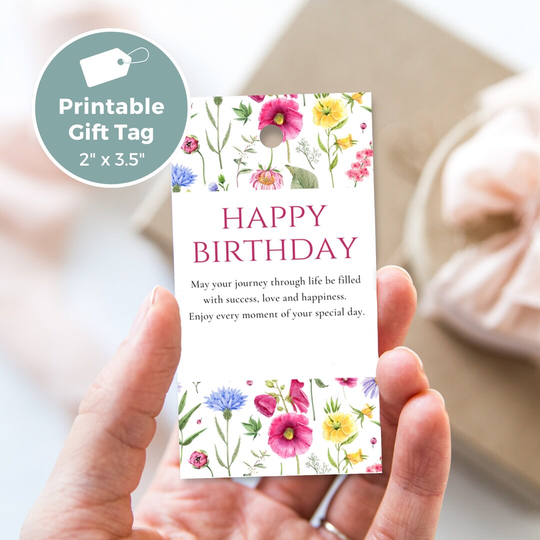 Printable Birthday Gift Tag, Pink Floral Gift Tag, Print at Home ...