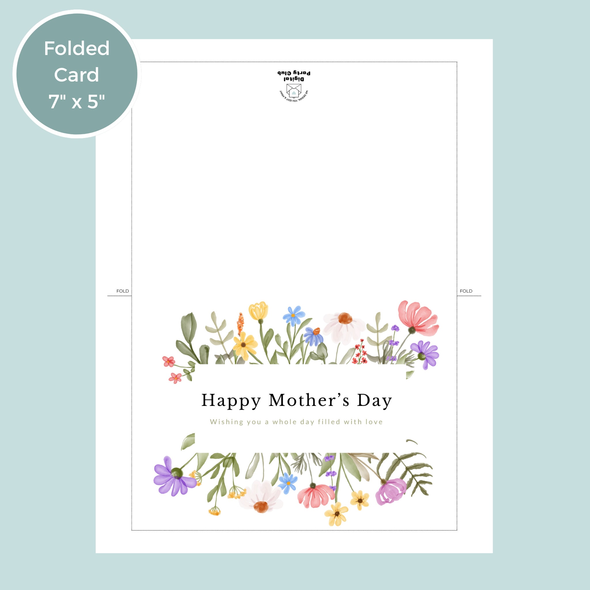 Printable Mothers Day Card, Floral Mothers Day Card, Print at Home ...