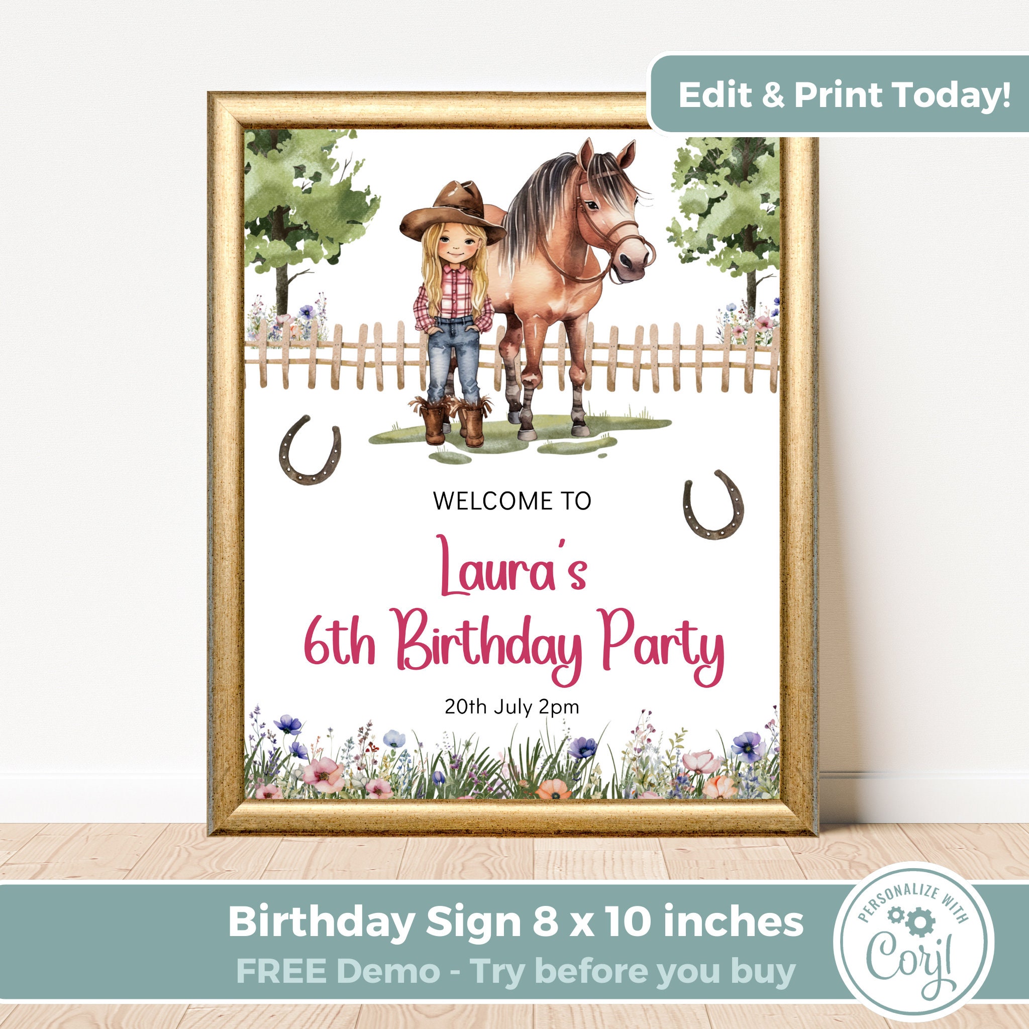 Editable Cowgirl Birthday Party Welcome Sign - Saddle up Custom Poster ...