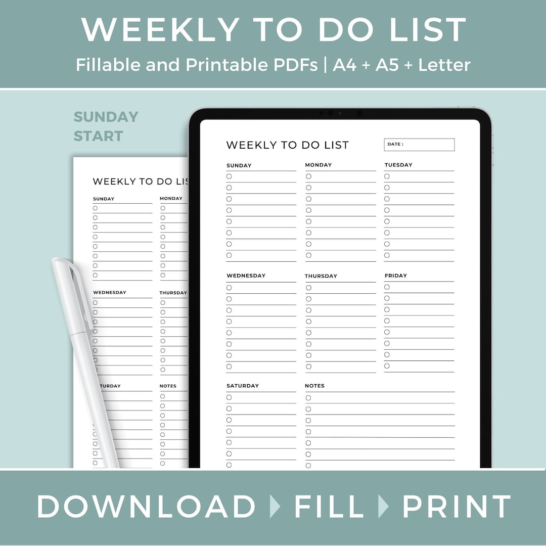 Weekly to Do List Printable, to Do List, Minimal Weekly Schedule ...