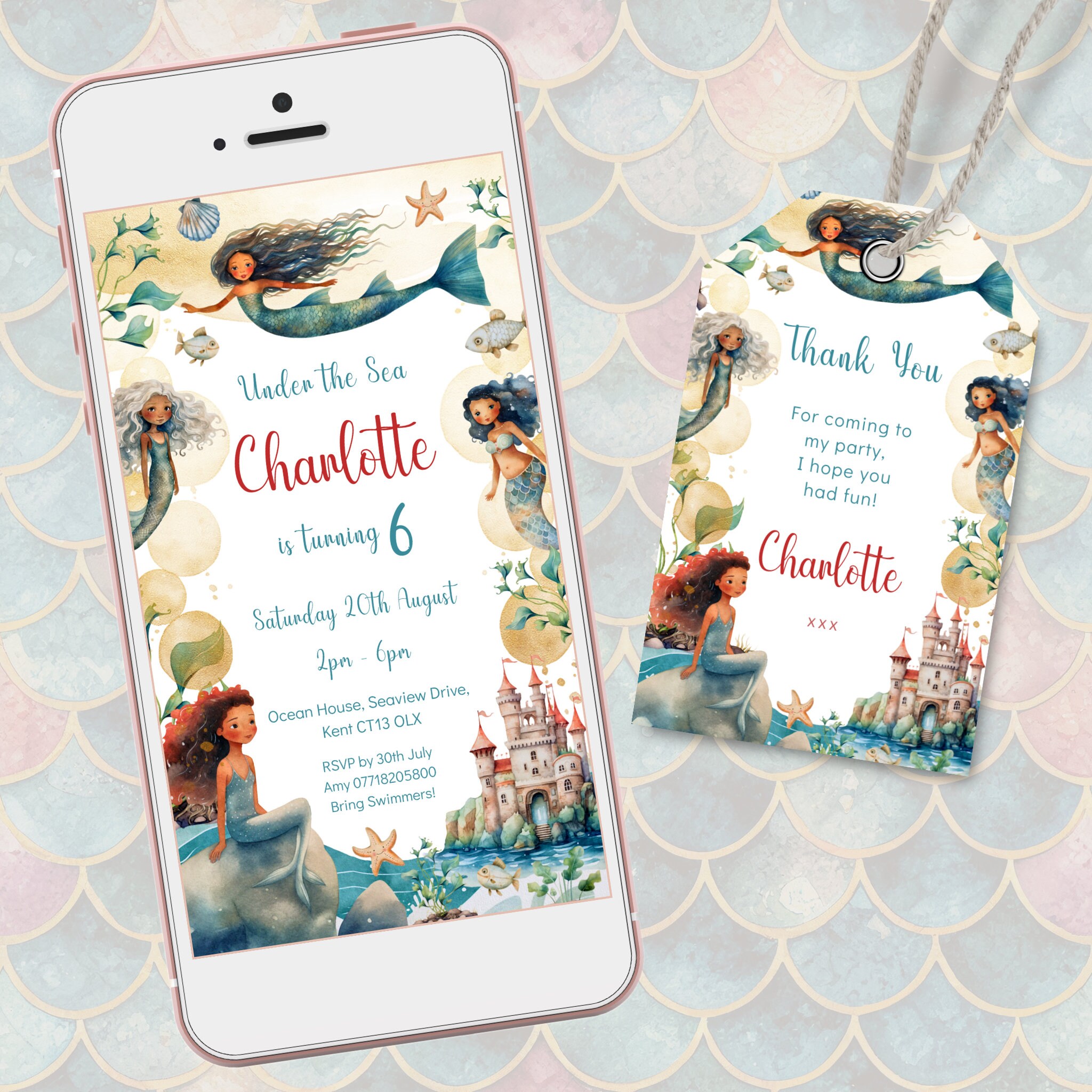 Editable Mermaid Under the Sea Phone Invitation Template, Editable ...