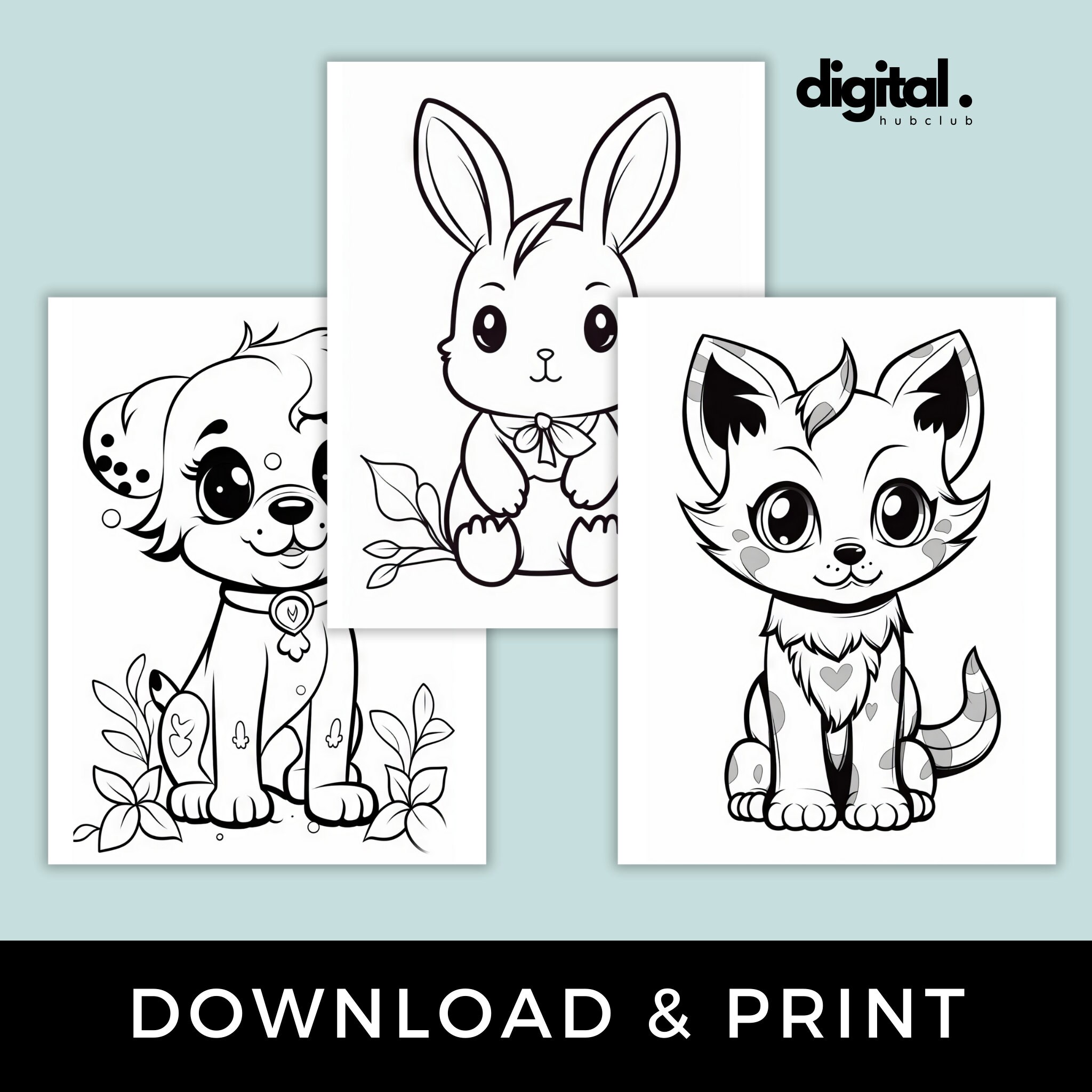 30 Colouring Pages for Kids Printable Cute Pets Colouring - Etsy