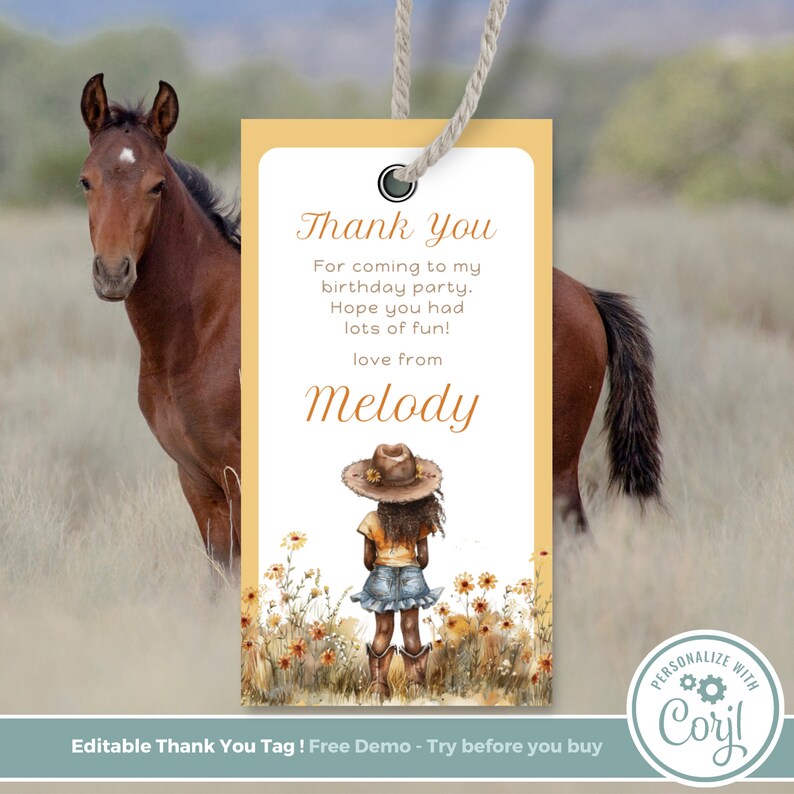 Editable Cowgirl Thank You Tag, Pony Party Thank You Tag, Editable ...