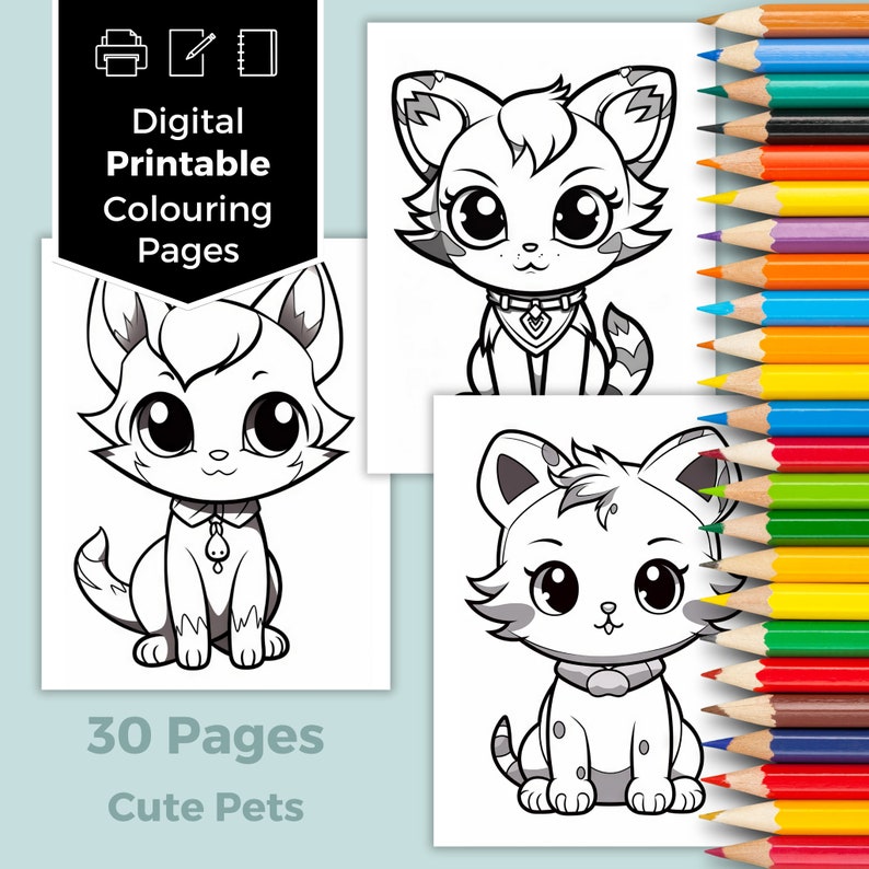 30 Colouring Pages for Kids Printable Cute Pets Colouring - Etsy