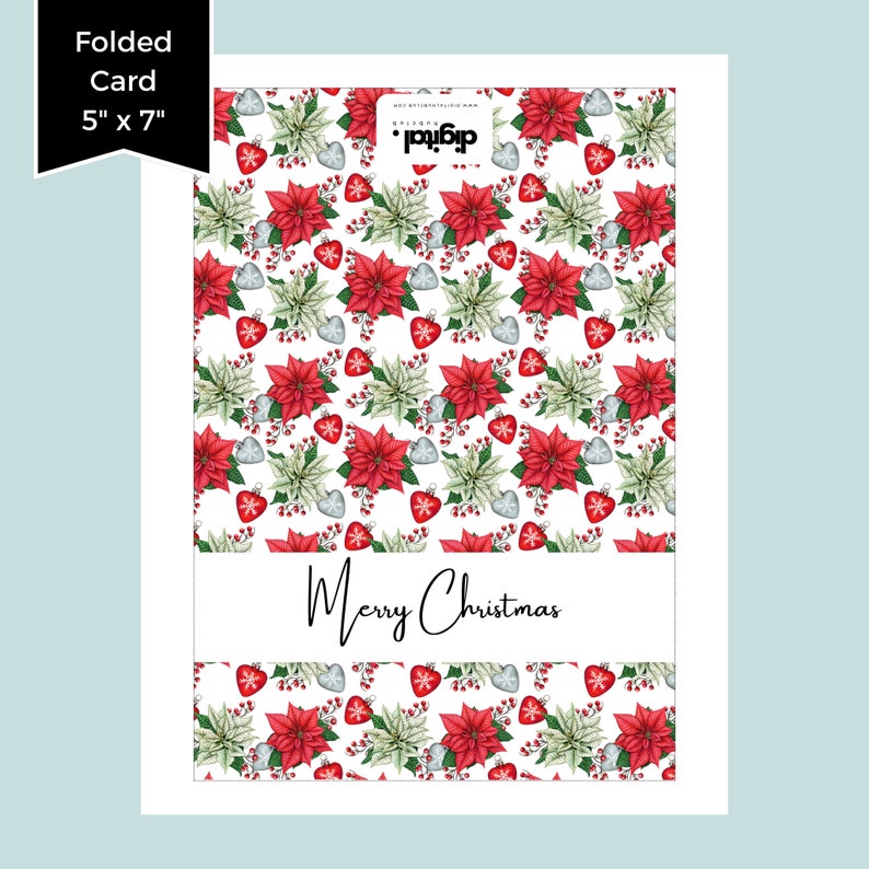 Christmas Card Printable With Festive Flowers Seasons - Etsy