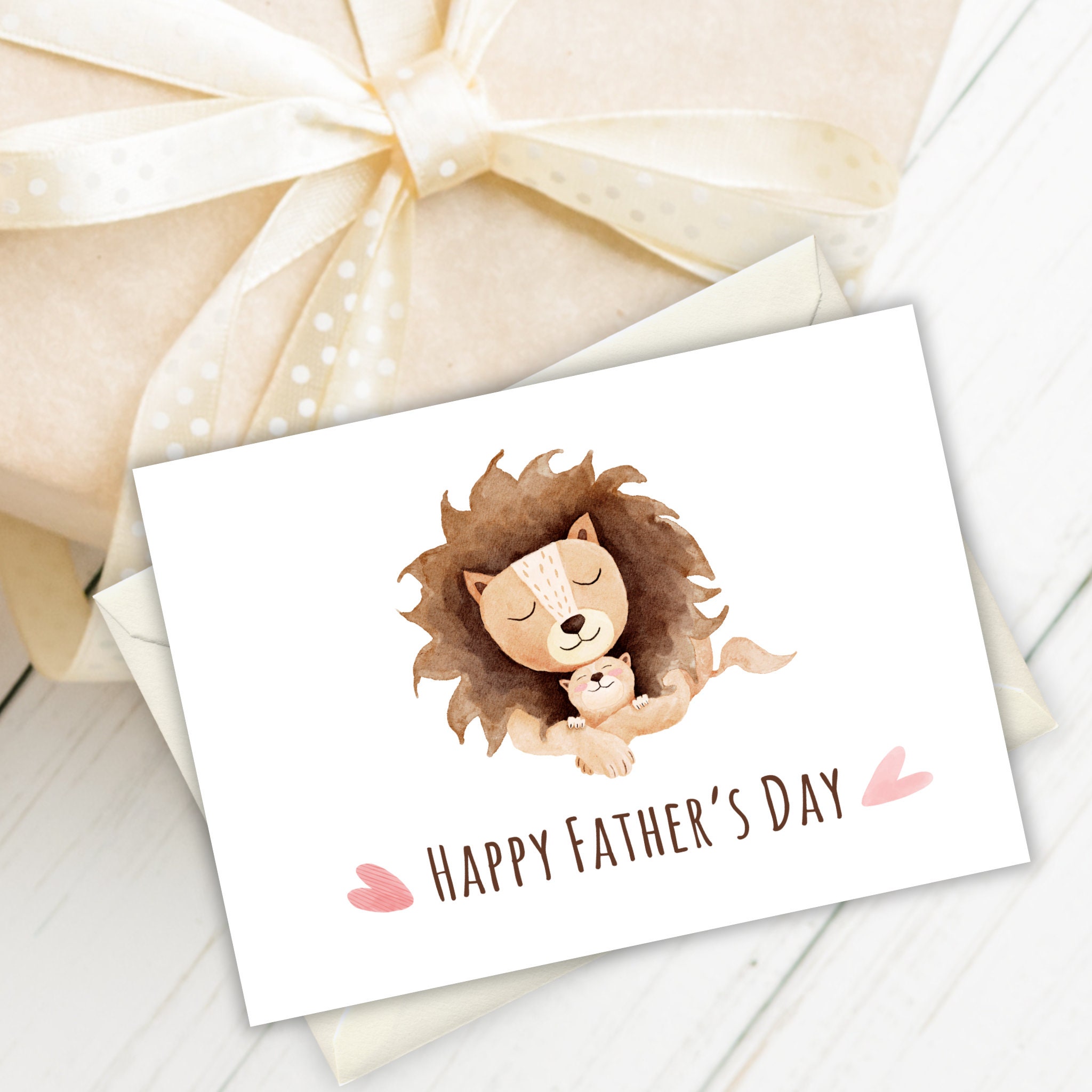 Printable Father's Day Card, Lion and Lion Cub DIY Greeting Card, Print ...