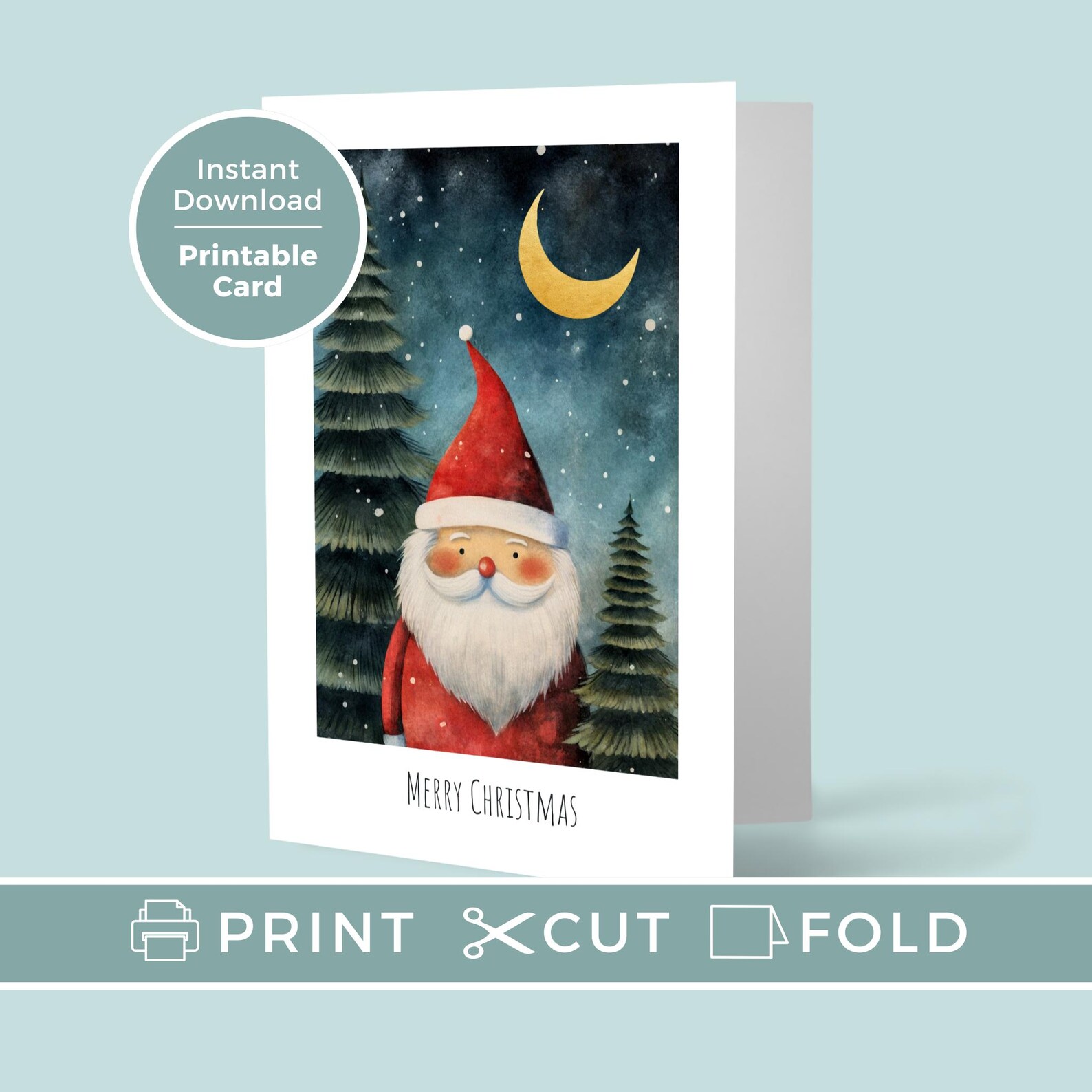 Printable 5x7 Christmas Card Santa Claus Holiday Greeting Card Festive ...