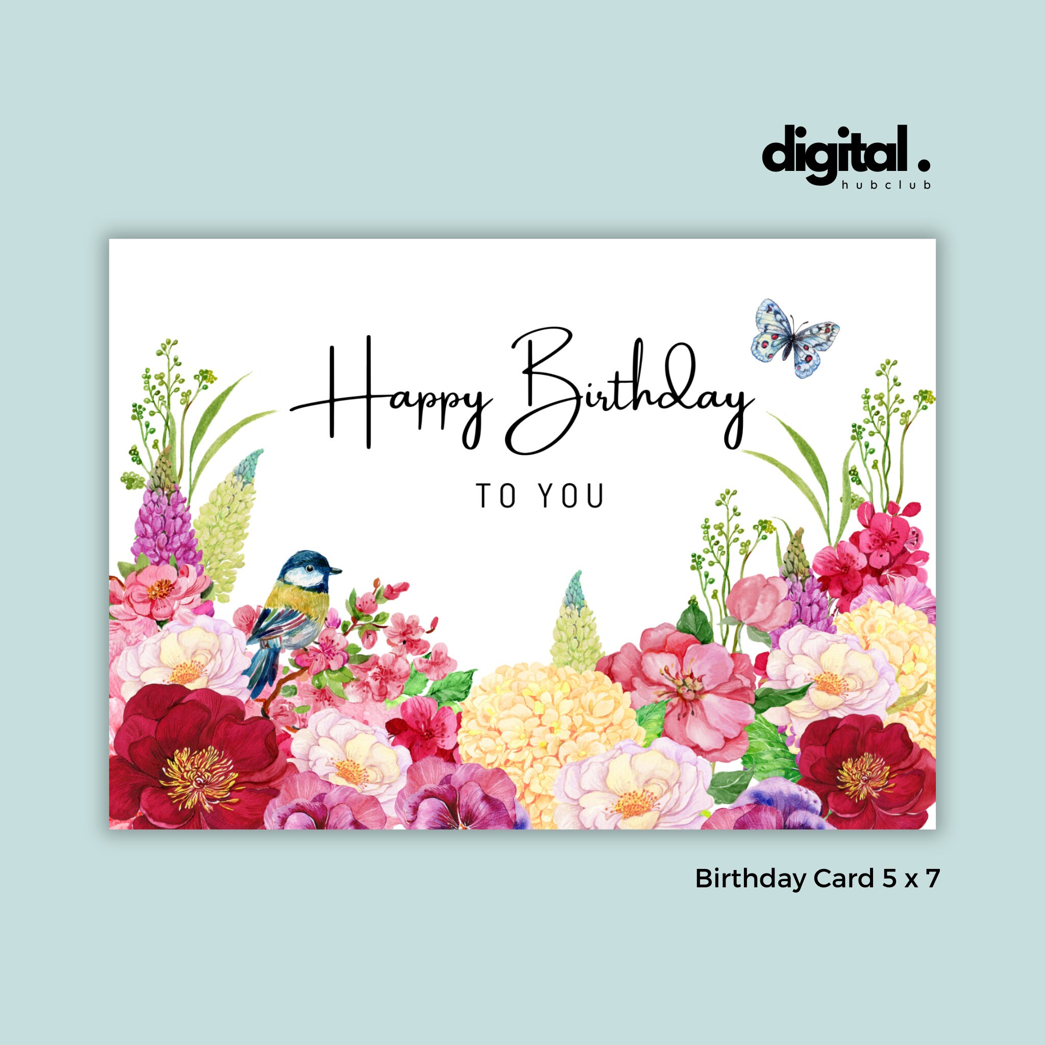 Printable Birthday Card With Flowers Happy Birthday Card - Etsy UK