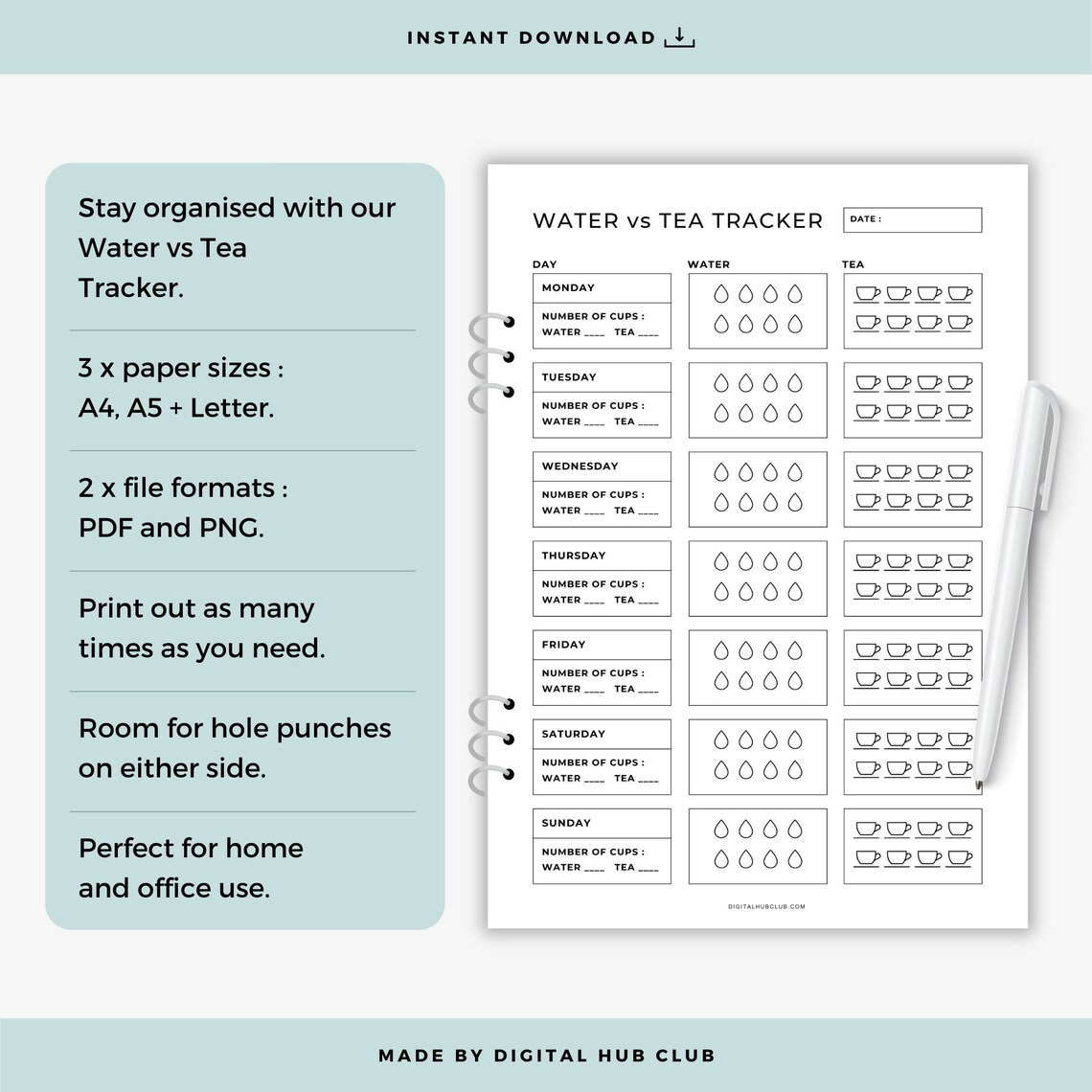 Water Hydration Tracker Water Vs Tea Daily Water Goal - Etsy