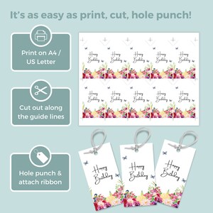 Printable Birthday Pink Red Spring Flower Gift Tag, Print at Home ...