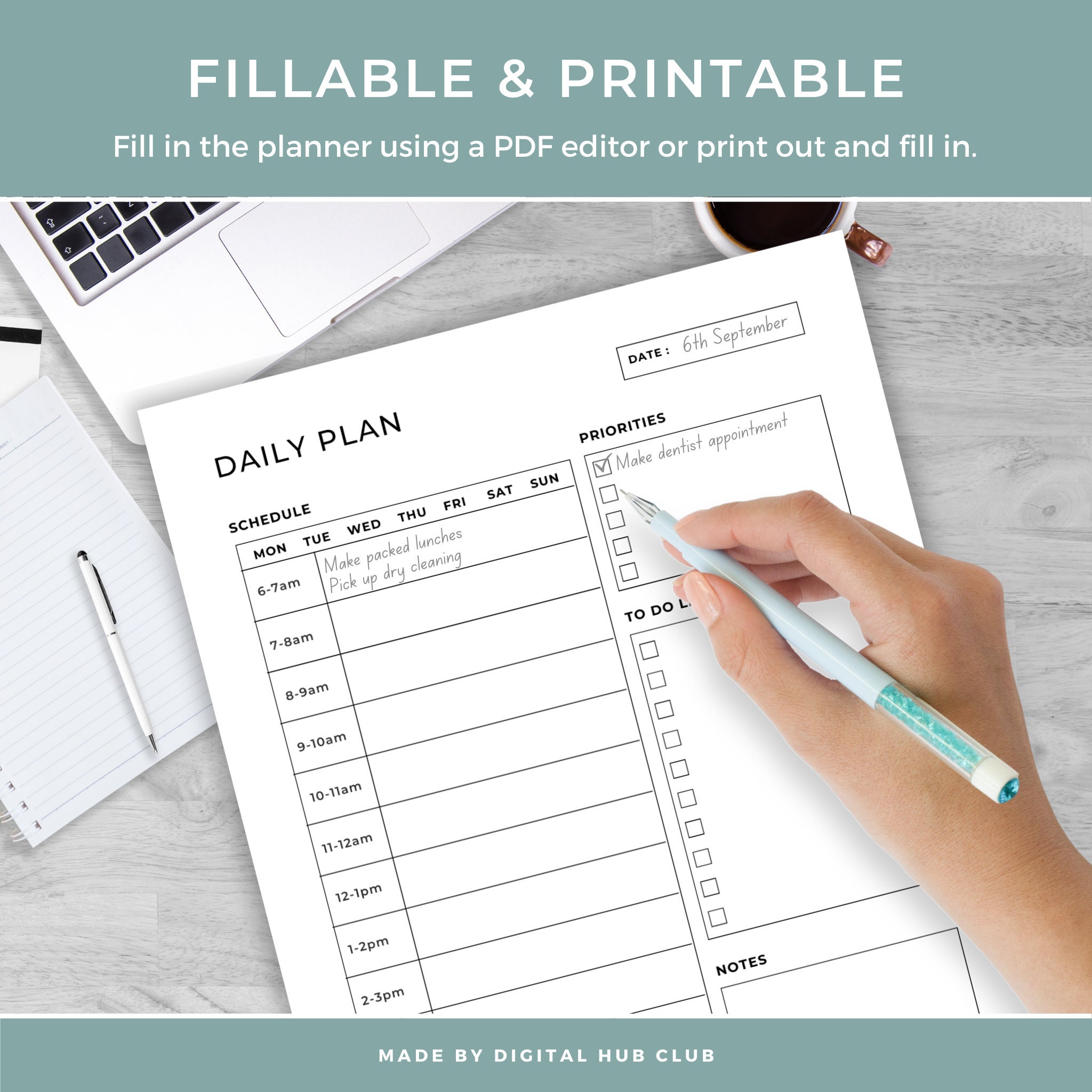 Daily Planner Printable, to Do List, Daily Schedule, Daily Plan Hour by ...