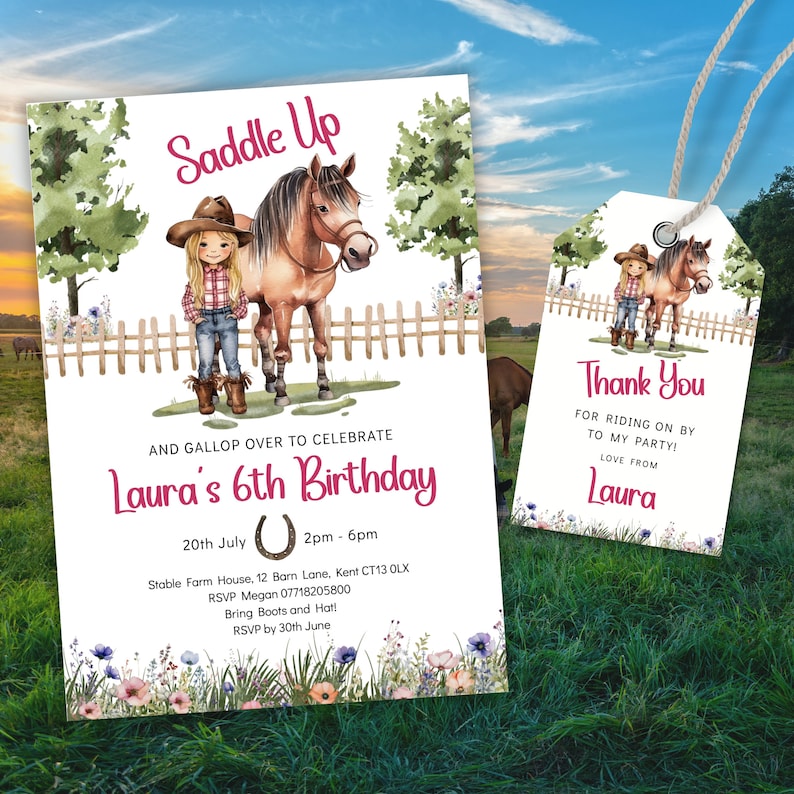 Girl Saddle up Birthday Invitation Template, Cowgirl Invite, Horse ...