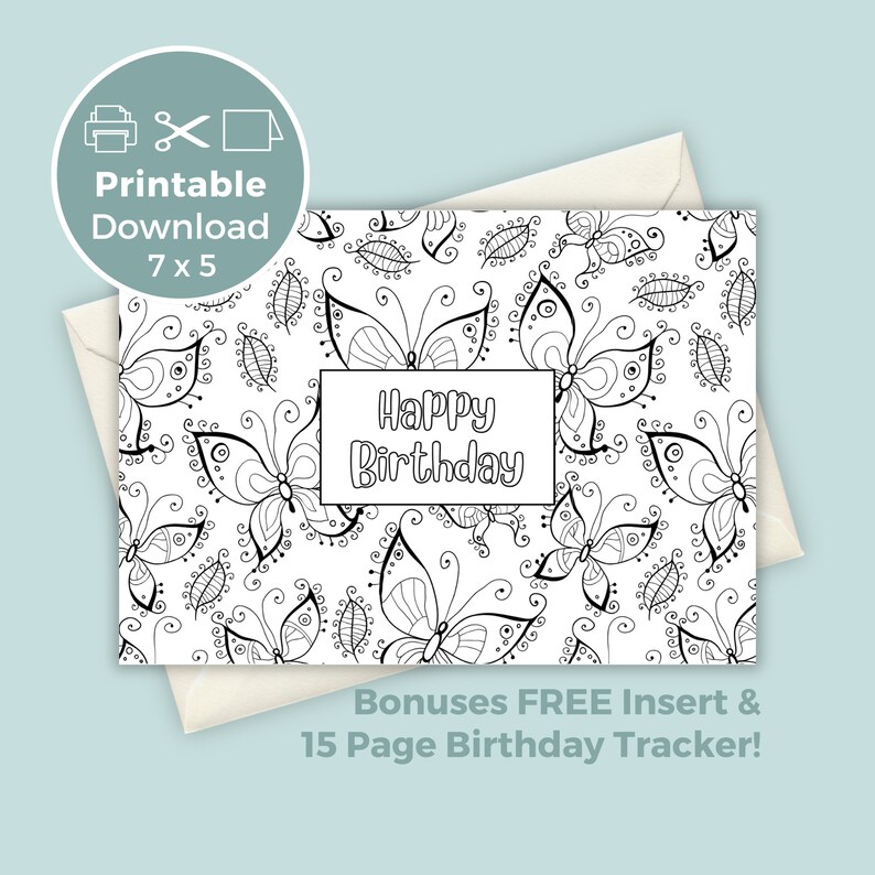 Happy Birthday Colouring Card - Butterfly | Printable Colouring ...