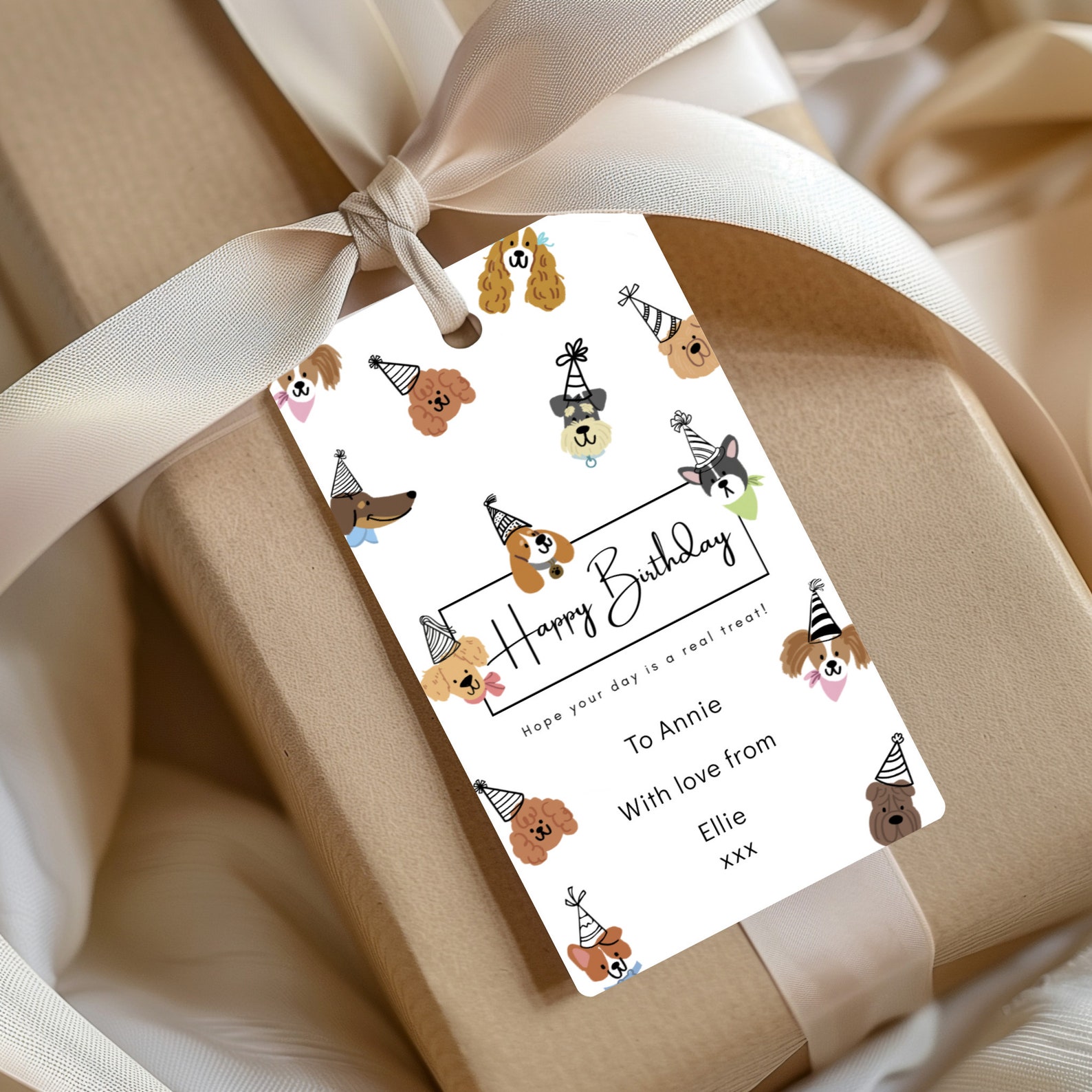 Personalised Happy Birthday Gift Tag With Dogs, Gift Tag Print at Home ...