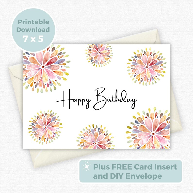 Printable Birthday Card With Flowers, Floral Birthday Card, Digital ...