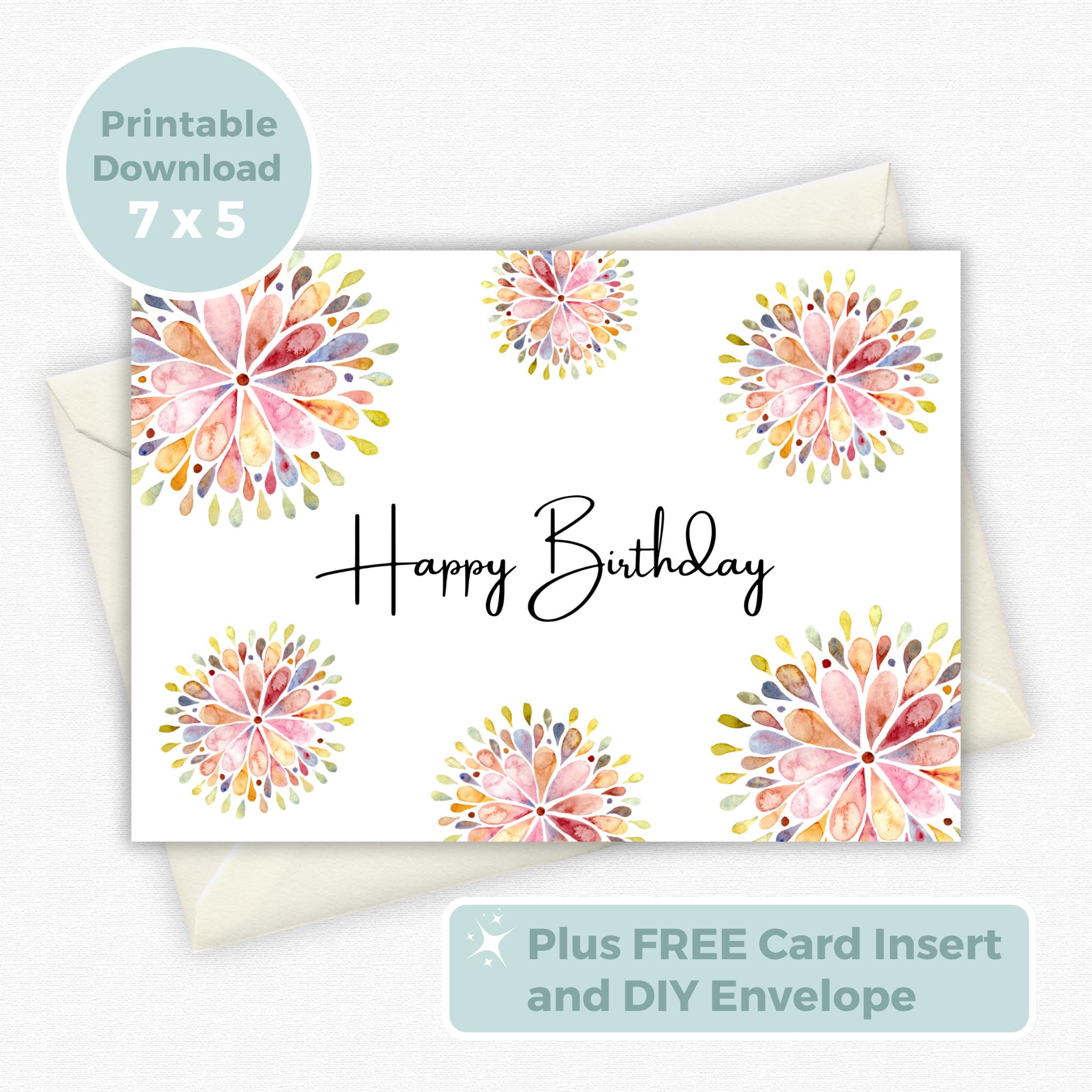 Printable Birthday Card With Flowers, Floral Birthday Card, Digital ...