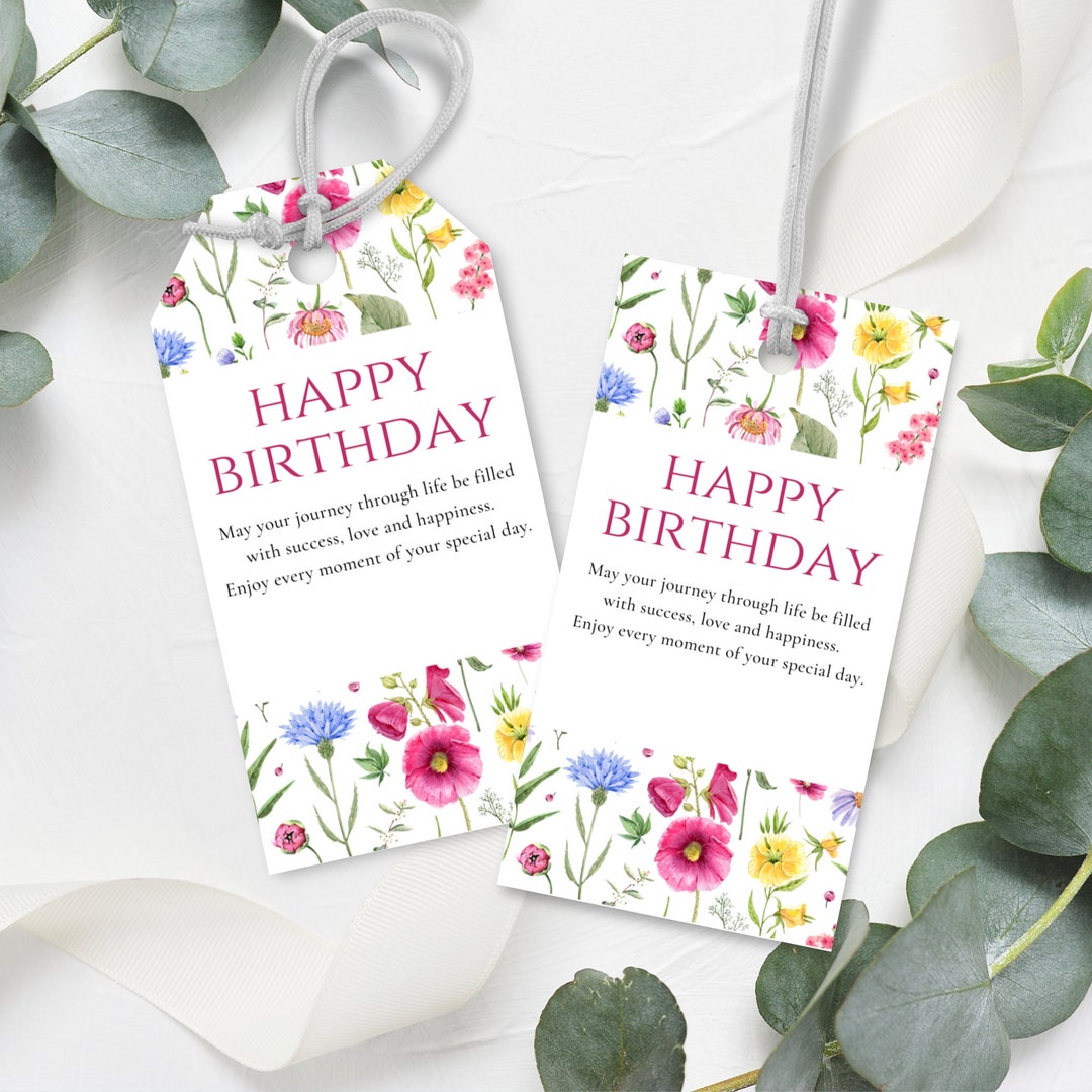 Printable Birthday Gift Tag, Pink Floral Gift Tag, Print at Home ...