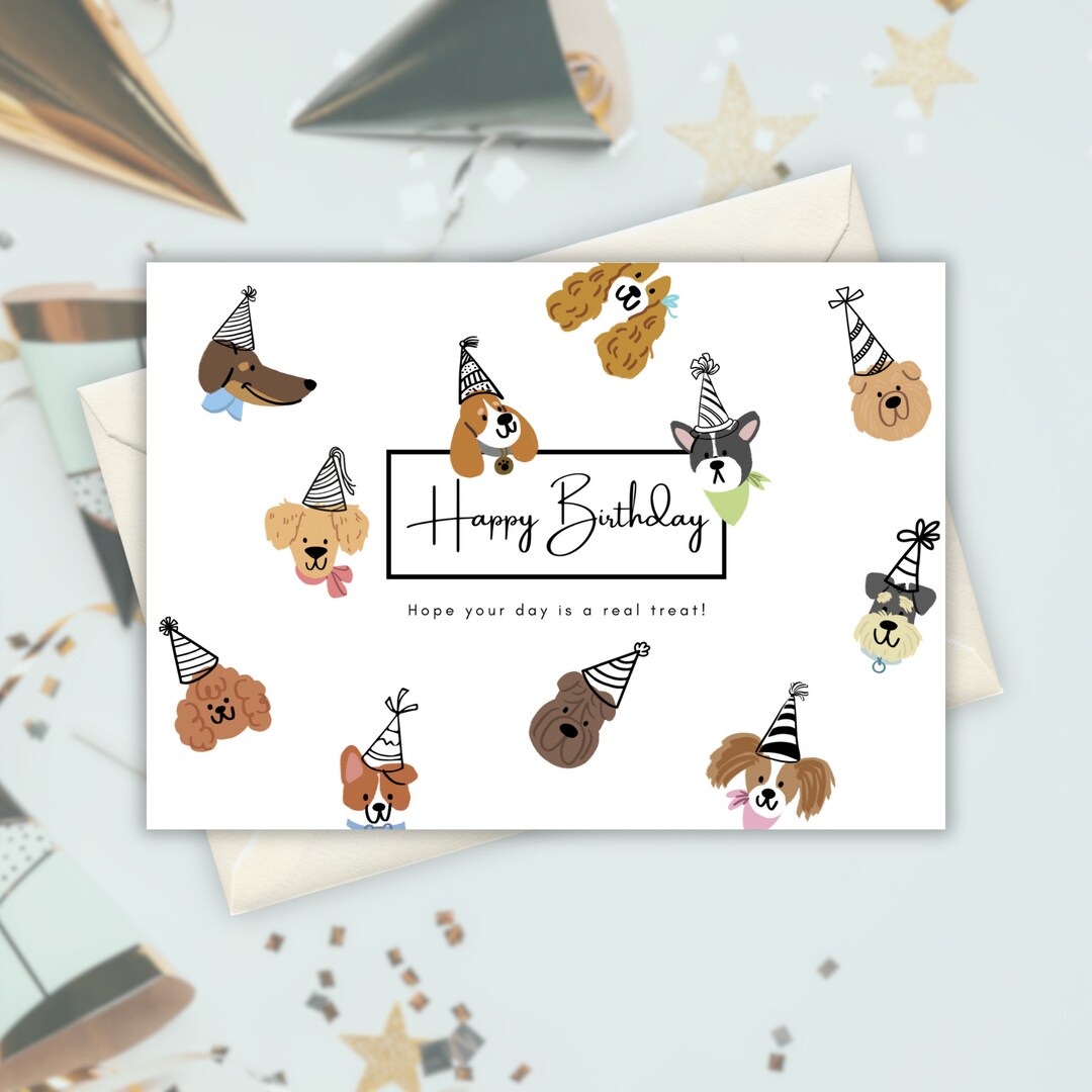 Birthday Card Printable, Cute Canine Greeting Card, Birthday Card for ...