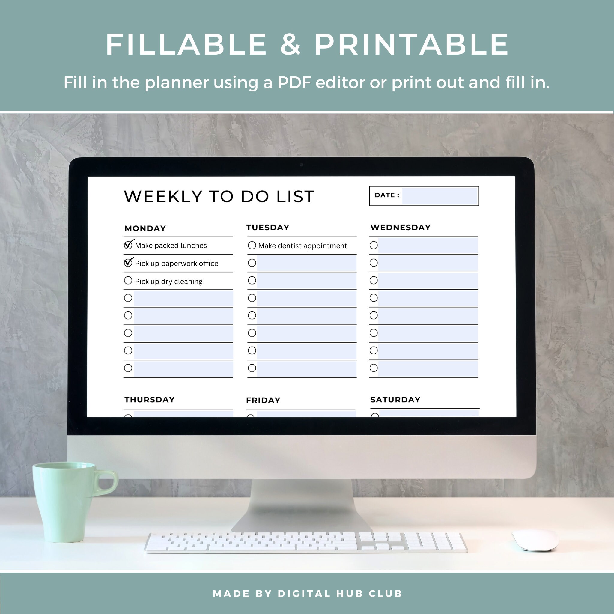 Weekly to Do List Printable, to Do List, Minimal Weekly Schedule ...