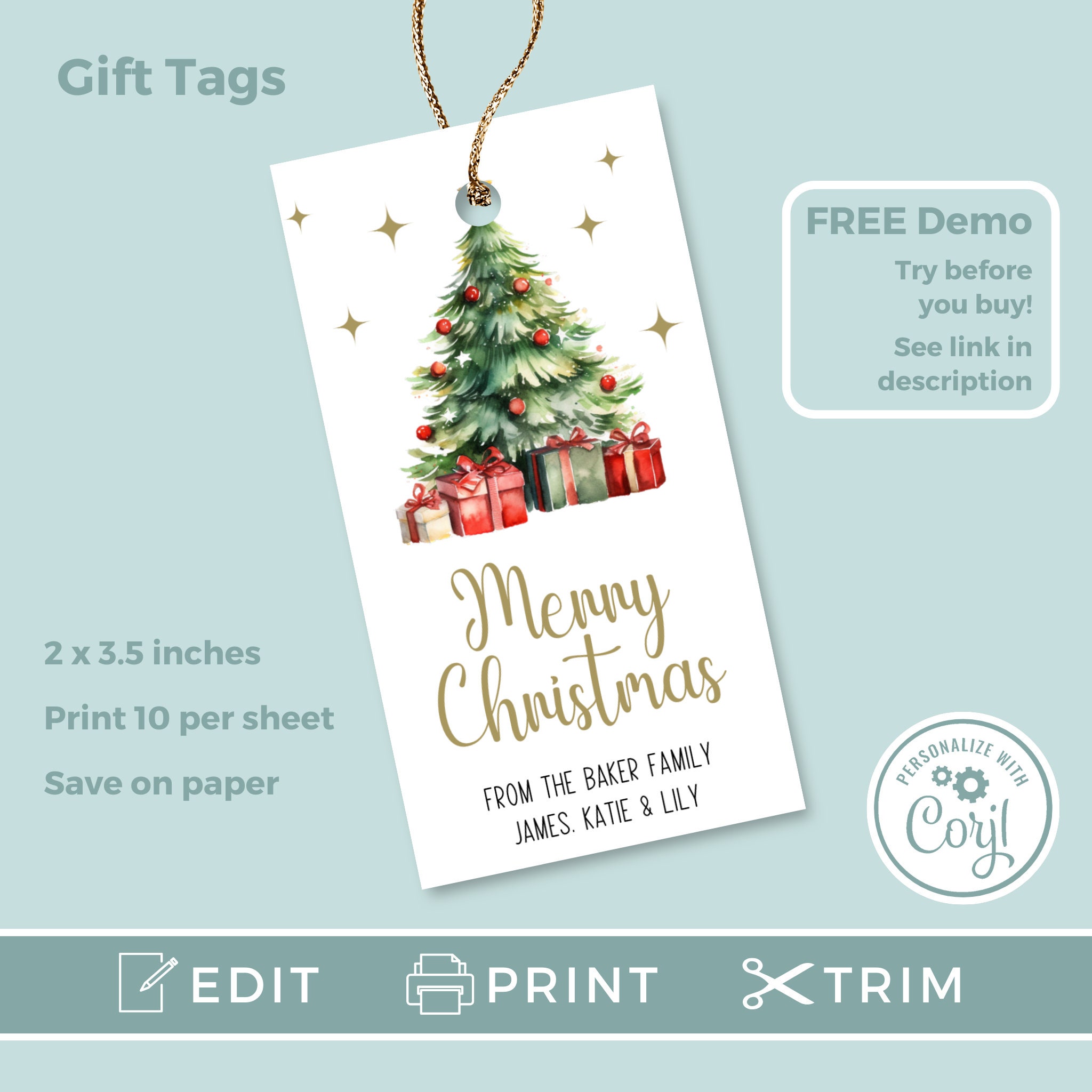 Editable Christmas Tag Holiday Gift Tags Merry Christmas Tree Tag ...