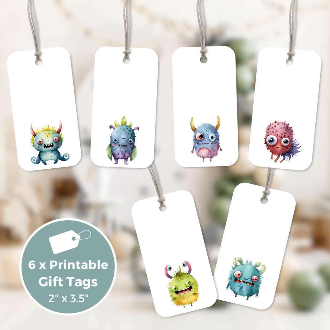 Monster Gift Tags, Printable Children's Gift Tags, 6 Party Gift Tags ...