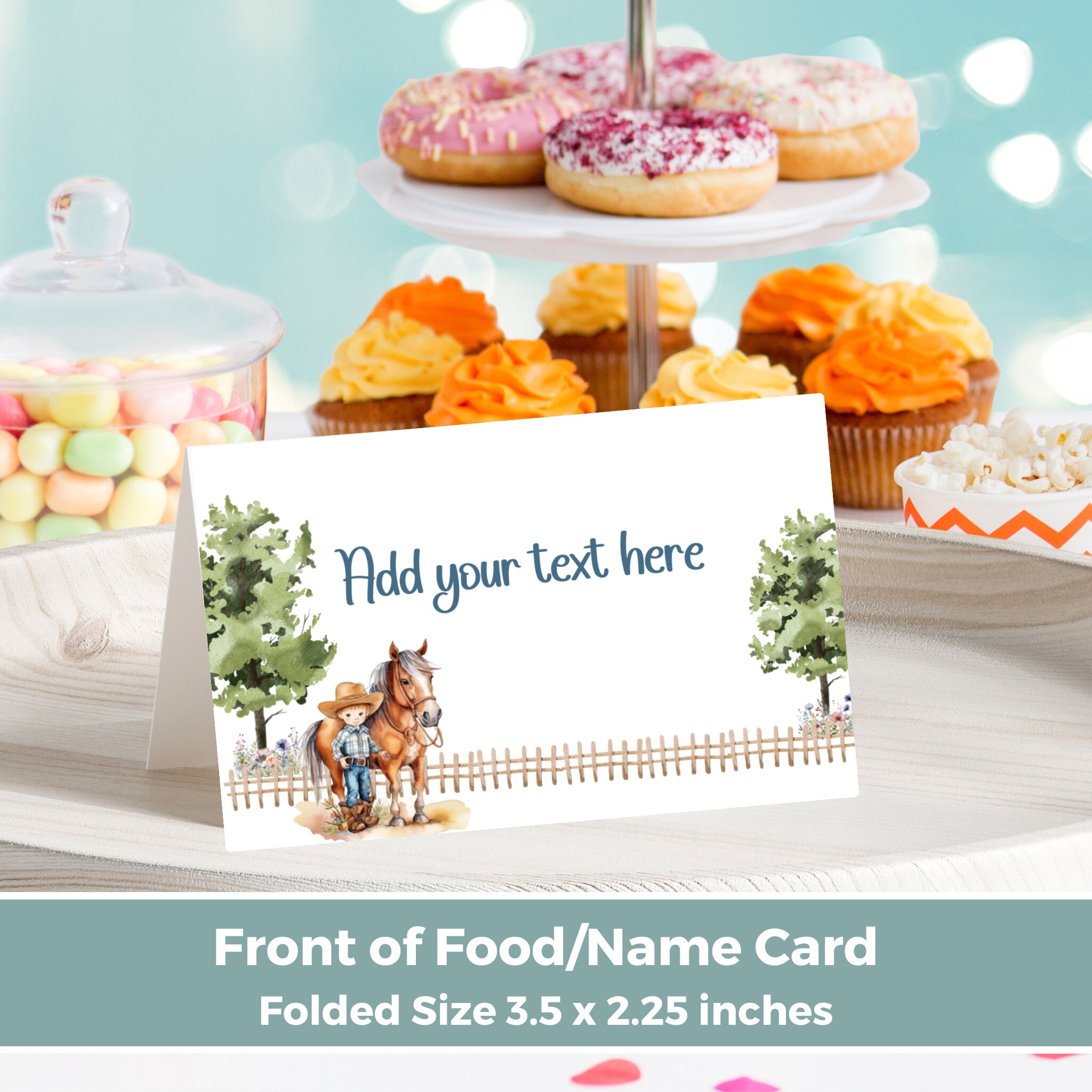 Editable Saddle up Boy Food Buffet Label Tent Card Place Cards Table ...