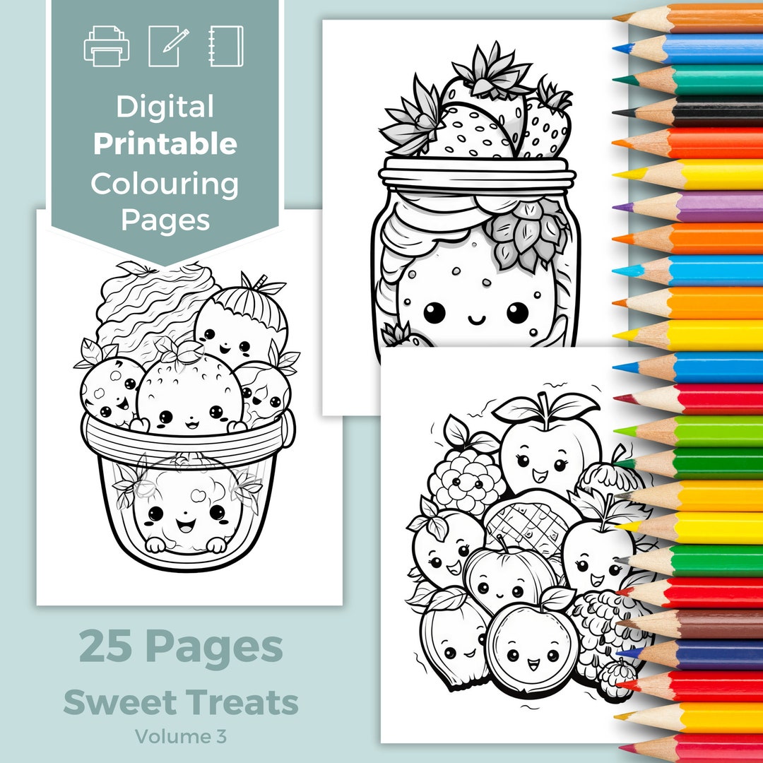25 Colouring Pages for Kids Printable, Cute Sweet Treats Colouring ...
