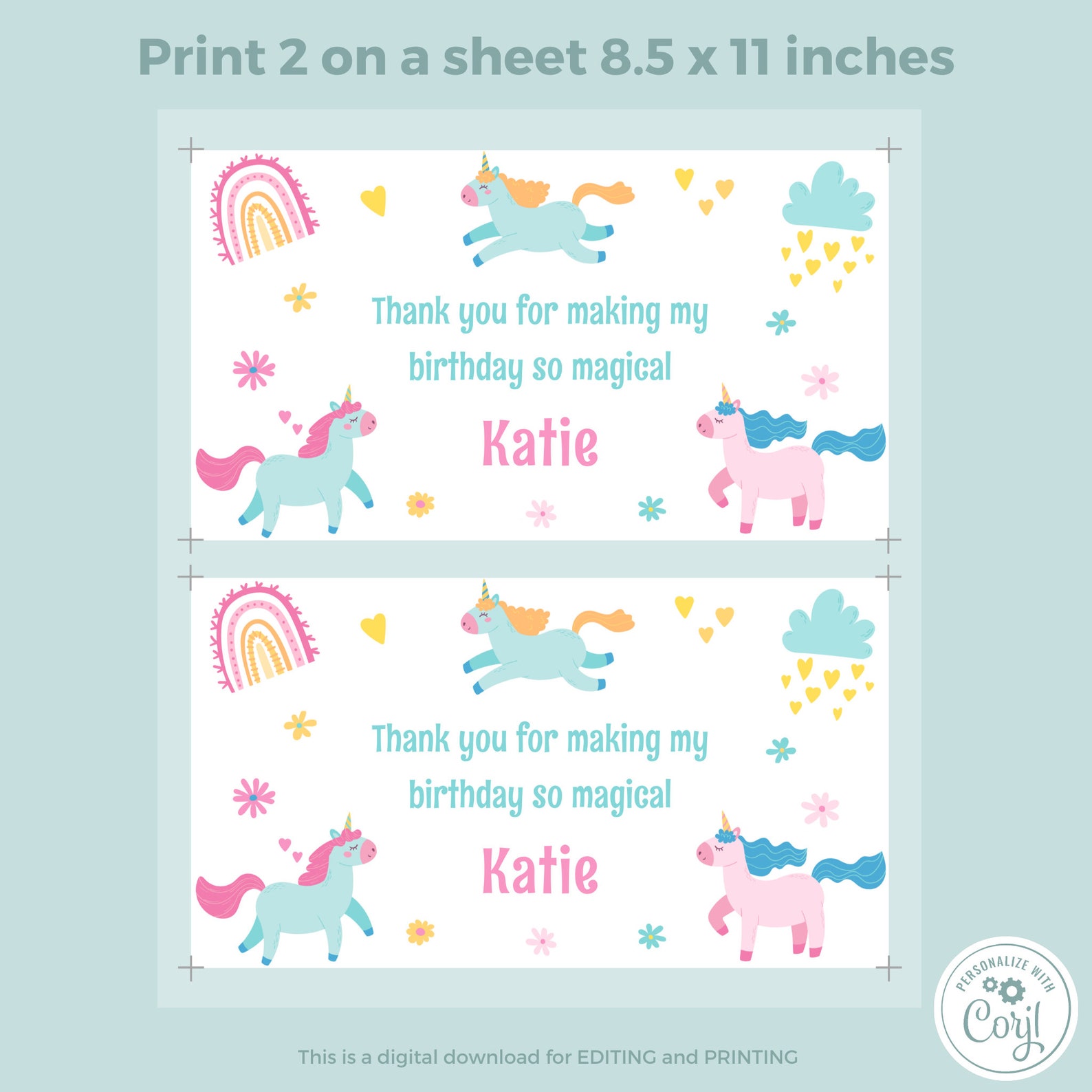 Unicorn Gable Box Label Template, Unicorn Pink Birthday Favor Box Label ...