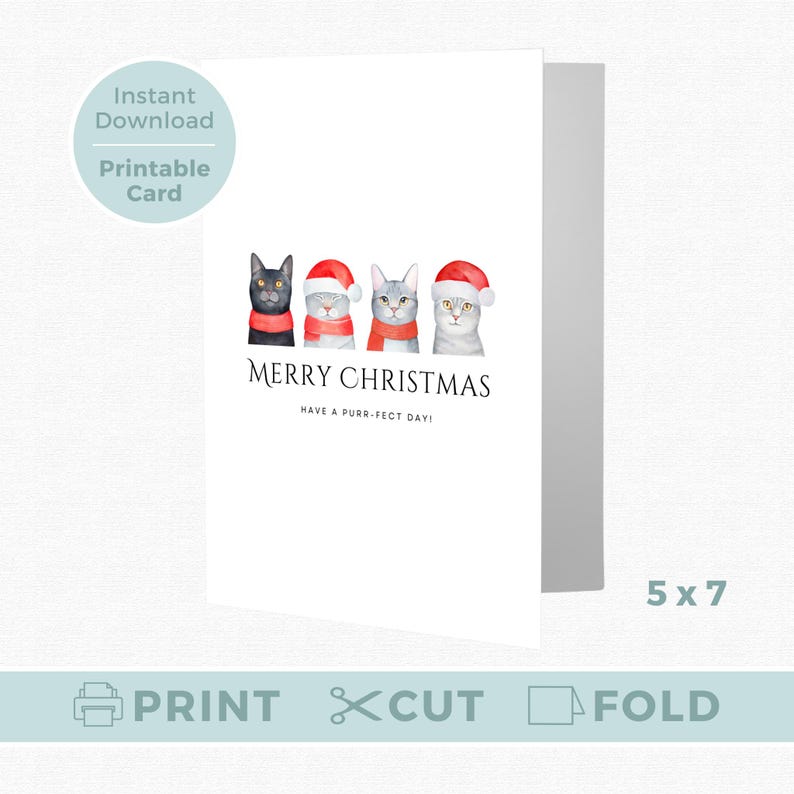Christmas Card With Cats - Have the Purr-fect Christmas, Cute Cat ...